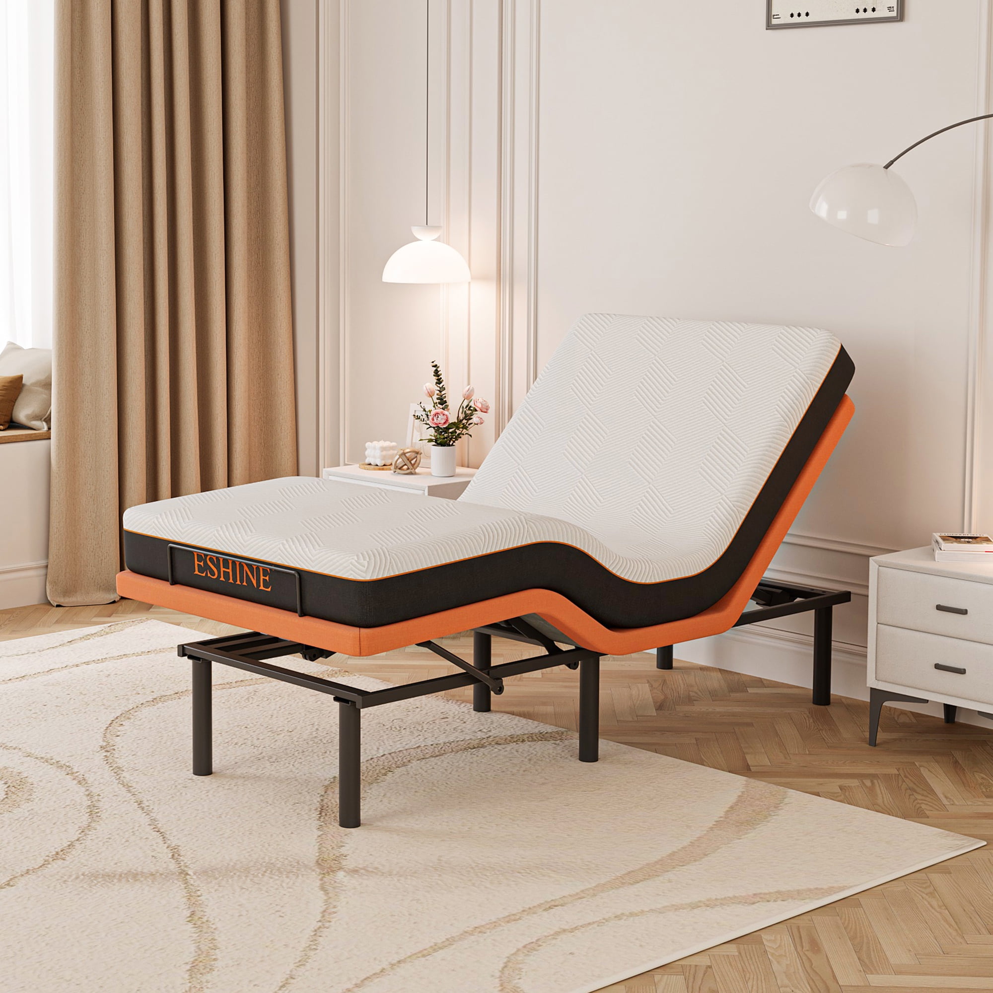 ESHINE Adjustable Bed Frame + 8 Inch Gel Memory Foam Mattress Bluetooth ...
