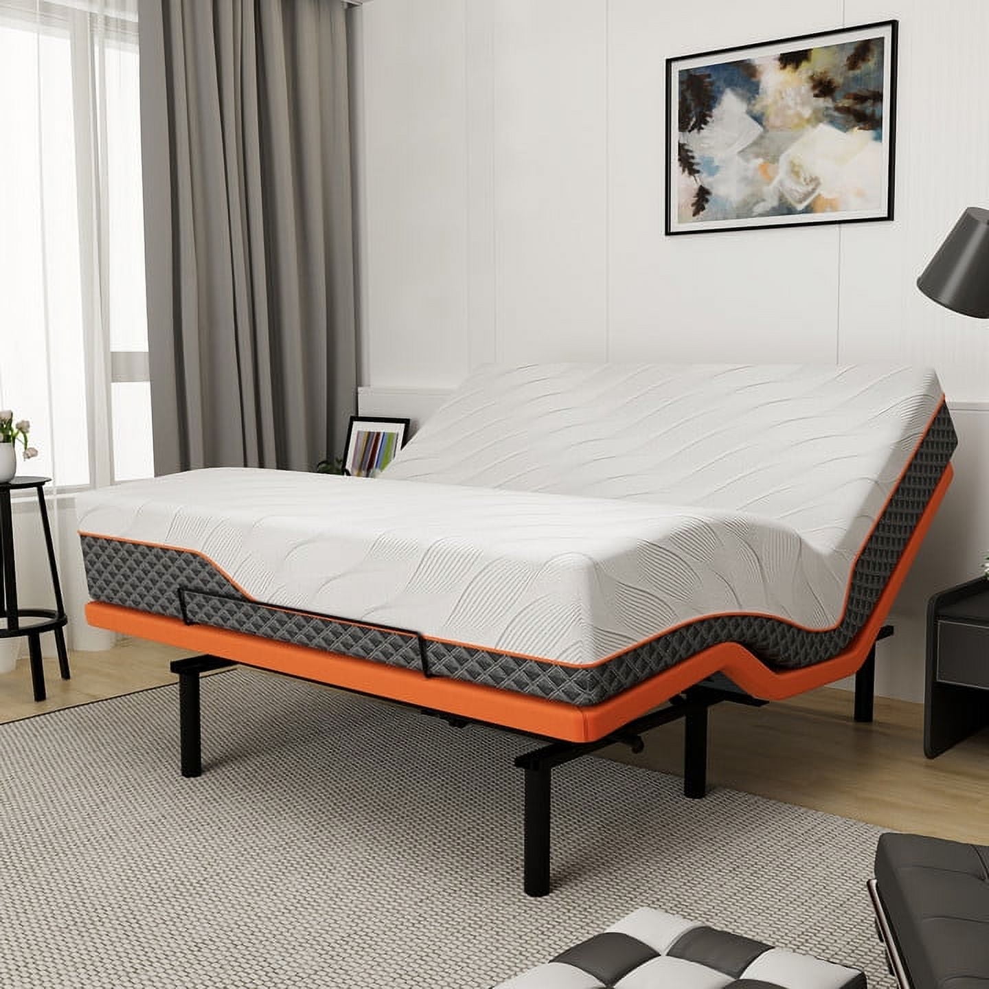 ESHINE King Size Adjustable Bed Frame & 14'' Hybrid Mattress Set with Wireless Remote, Bluetooth ...