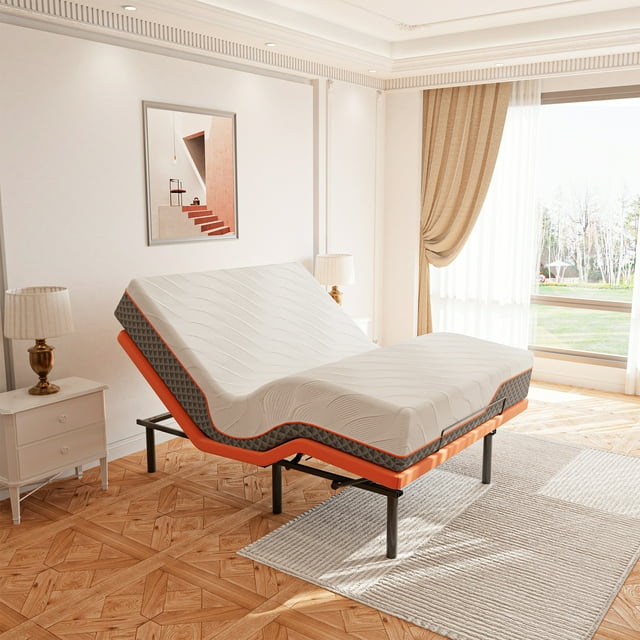 ESHINE Queen Adjustable Bed Frame + 12in Hybrid Foam Mattress Set ...
