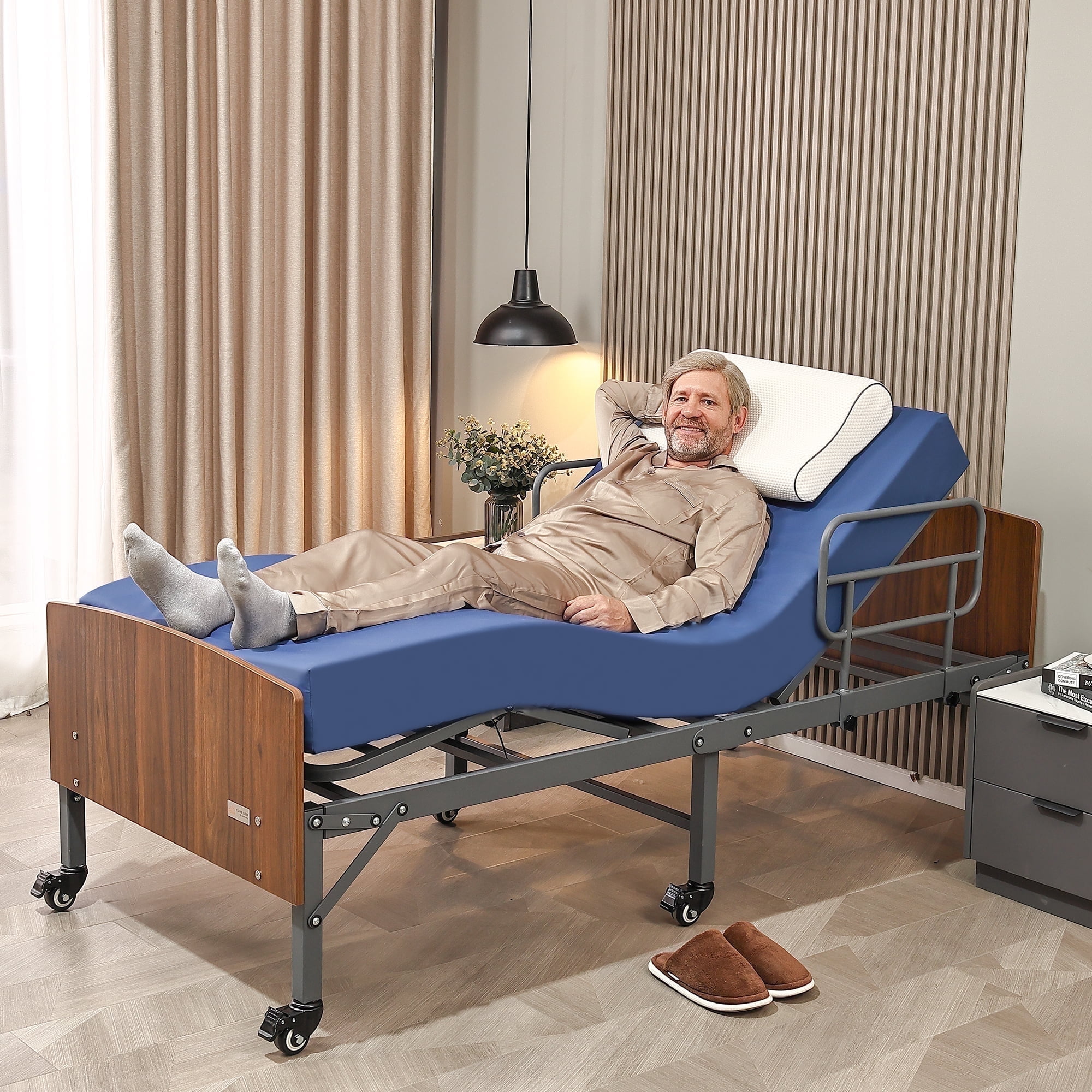ESHINE Hospital Bed with Waterproof Mattress, Wireless Remote, Head ...