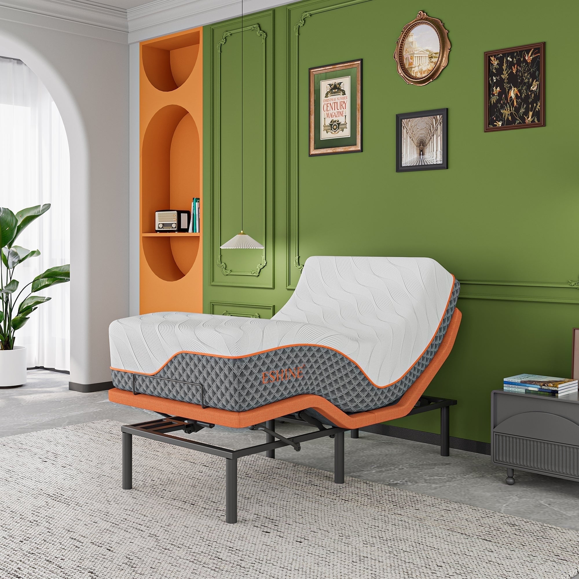 ESHINE Adjustable Bed Frames + 14” Hybrid Mattress, with Massage, Pillow-Tilt, Ergonomic Incline ...