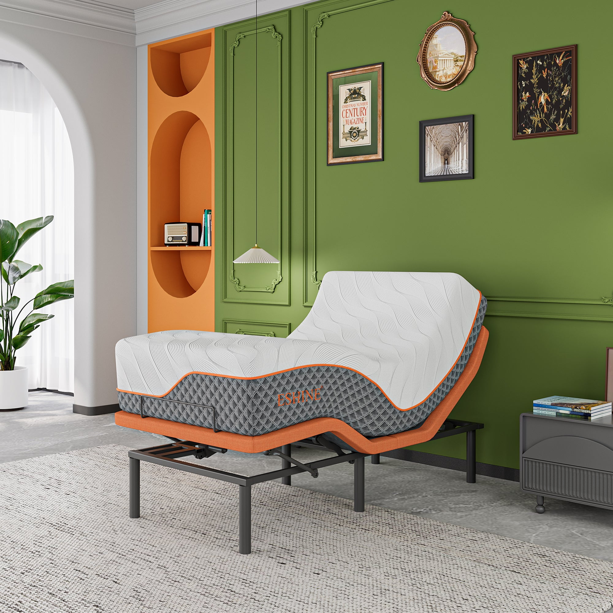 ESHINE Adjustable Bed Frames Base + 14” Hybrid Mattress, with Massage, Pillow-tilt, Ergonomic ...