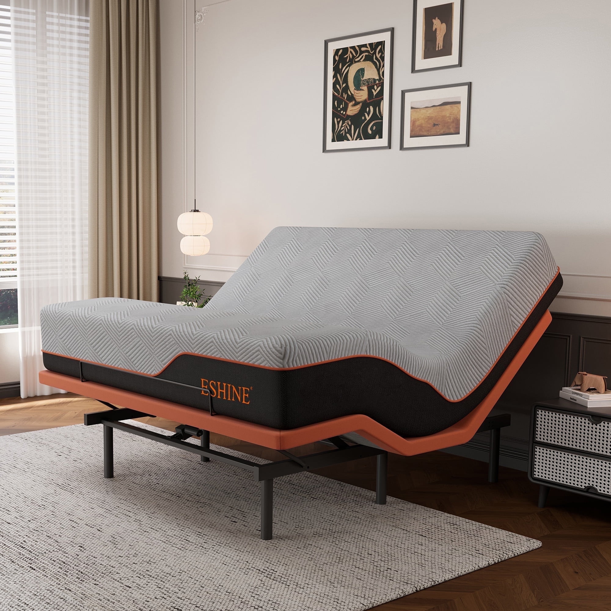 ESHINE King Adjustable Bed Frame-14 inch Memory Foam Mattress, Wireless ...