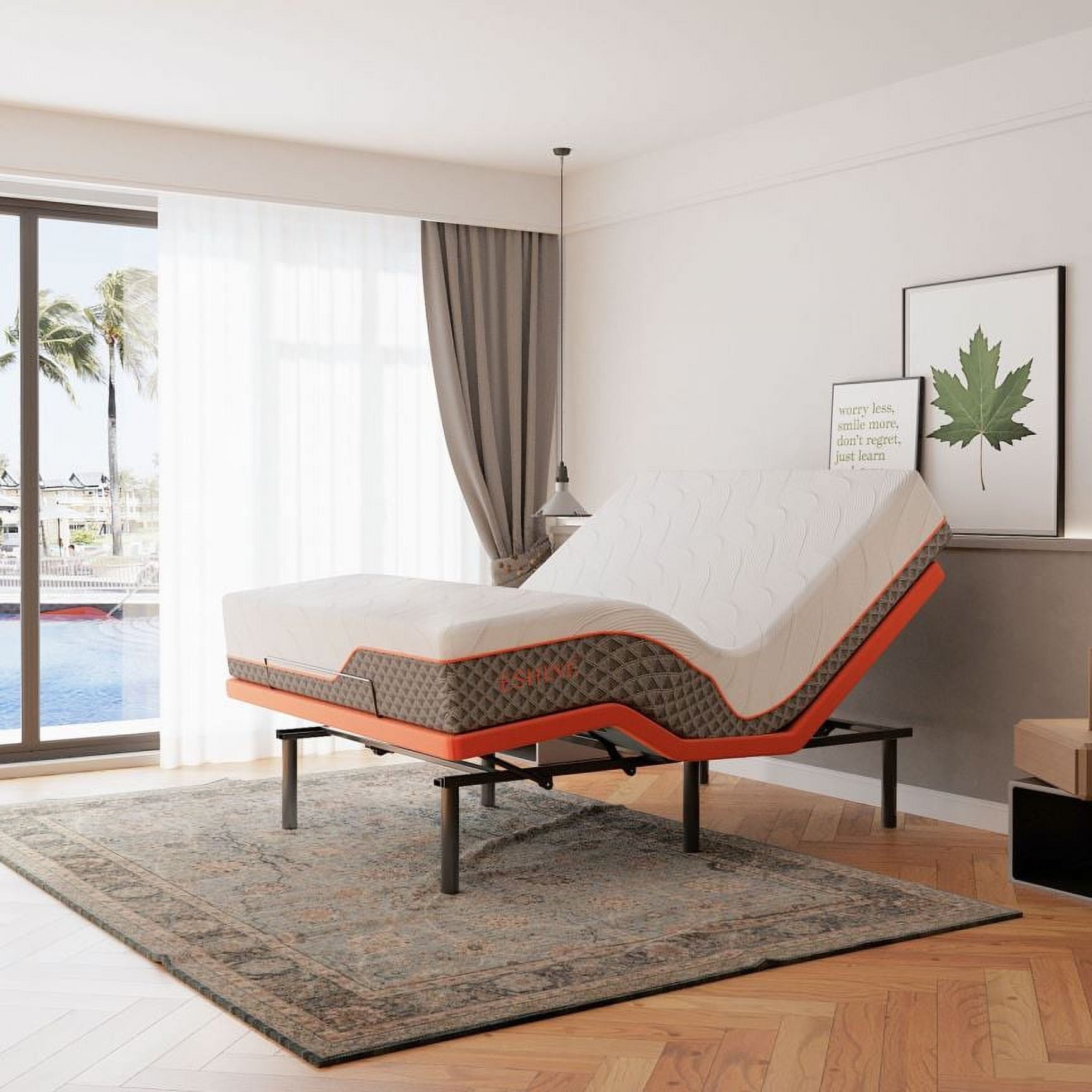 ESHINE Queen Adjustable Bed Frame Set - 12 inch Hybrid Foam Mattress ...