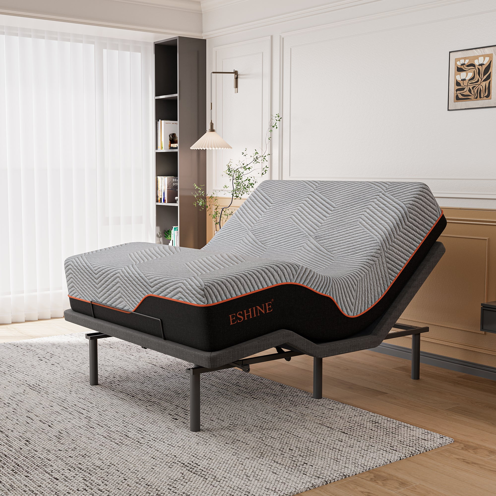 ESHINE Queen Adjustable Bed Frame-14 inch Memory Foam Mattress, with ...