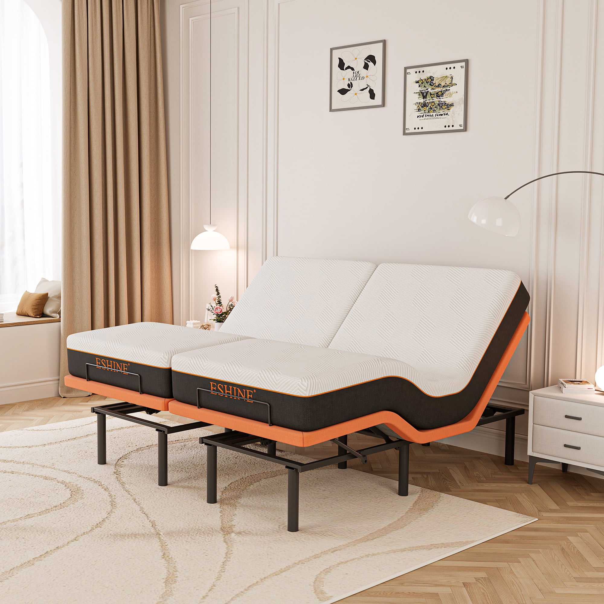 ESHINE Split King Adjustable Bed Frame + 10 Inch Gel Memory Foam Mattress Bluetooth APP Control ...
