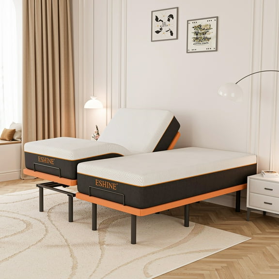 "ESHINE Queen 14"" Hybrid Mattress and Adjustable Bed Frame Set ...