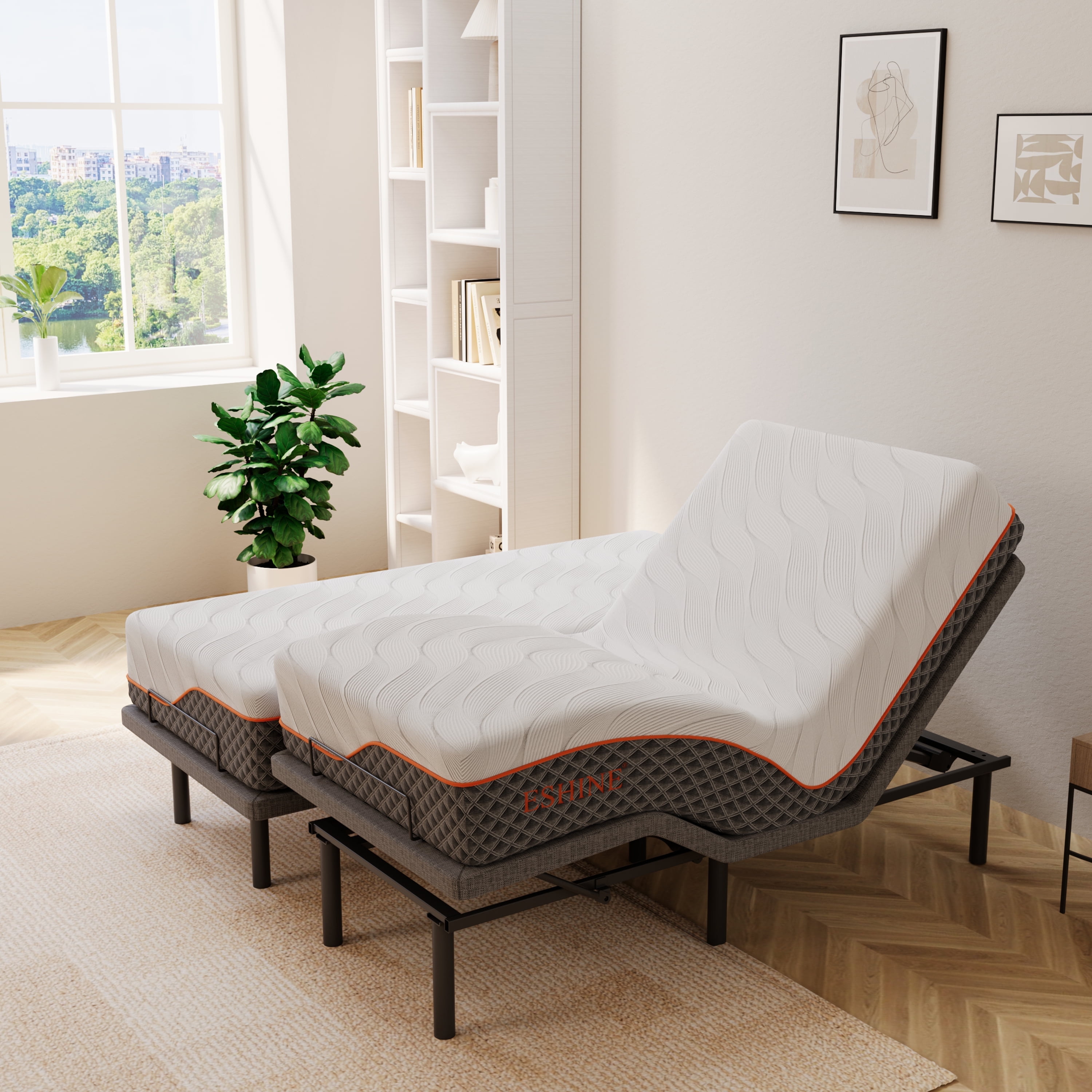 ESHINE Split King Adjustable Bed Frame - 12 inch Hybrid Memory Foam ...