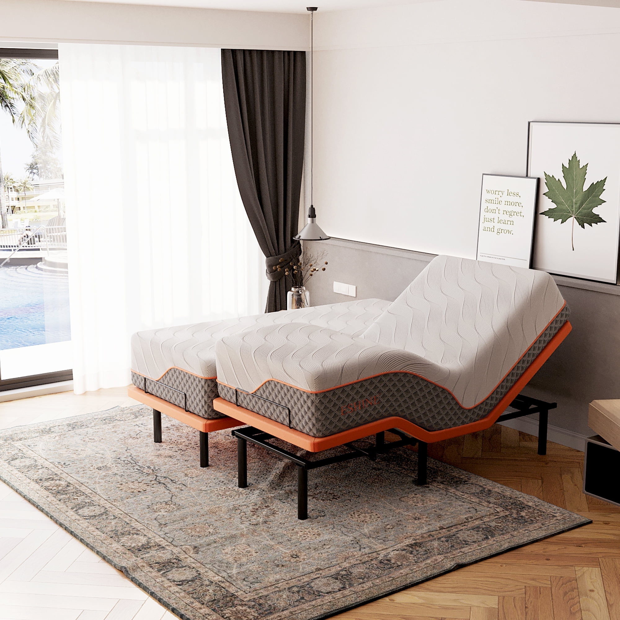 ESHINE 14” Hybrid Mattress with Split King Adjustable Bed Frame ...
