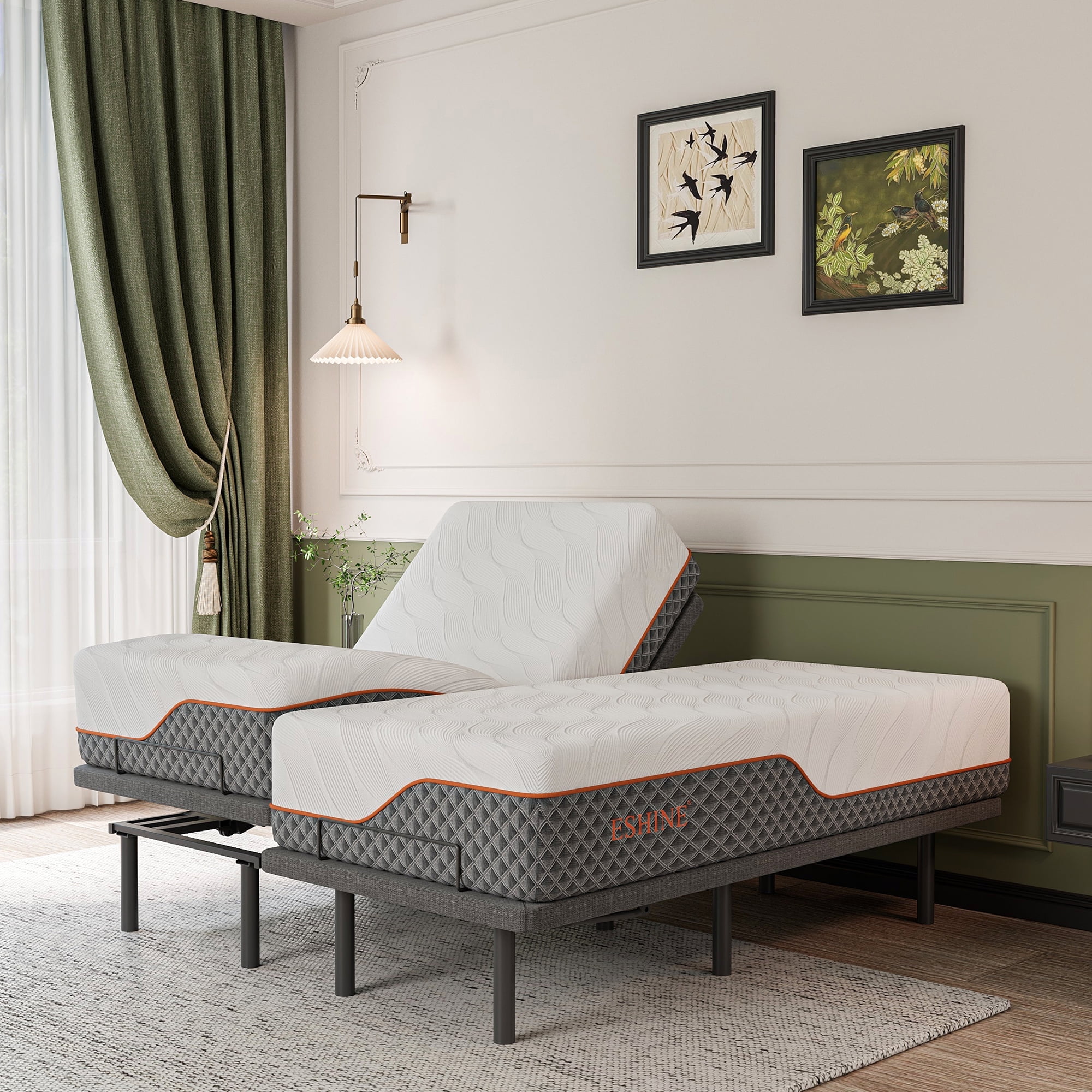 ESHINE Split King Adjustable Bed Frame - 14 inch Hybrid Memory Foam ...