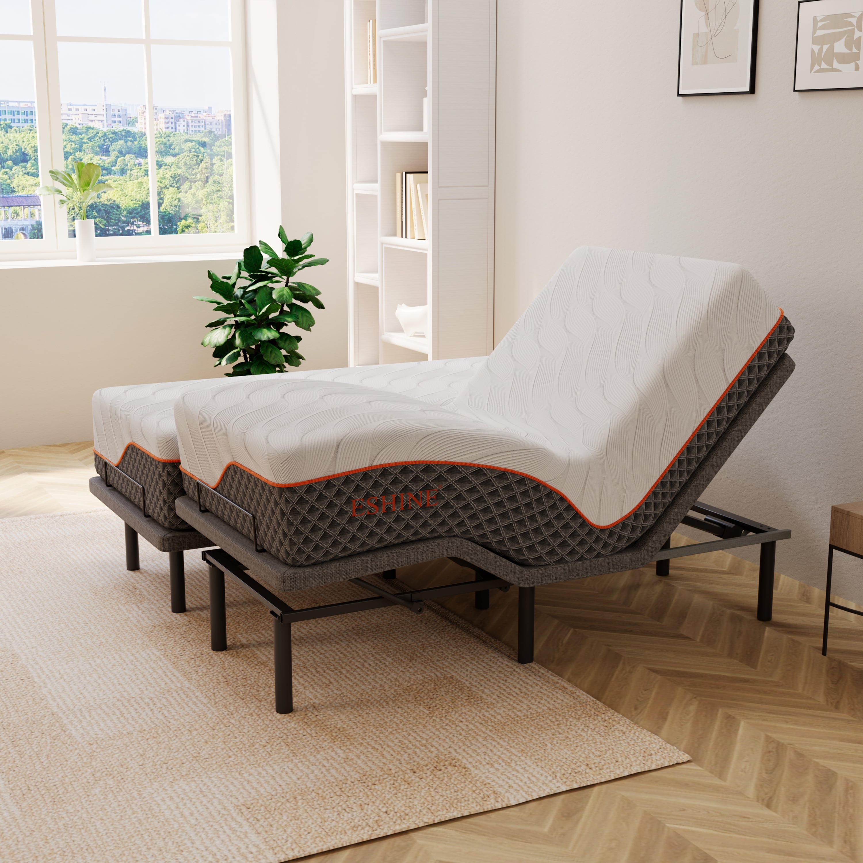 ESHINE Split King Adjustable Bed Frame - 14 inch Hybrid Memory Foam ...