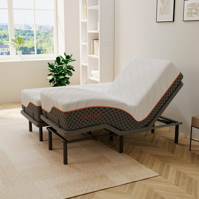 ESHINE Split King Adjustable Bed Frame - 14 inch Hybrid Memory Foam ...