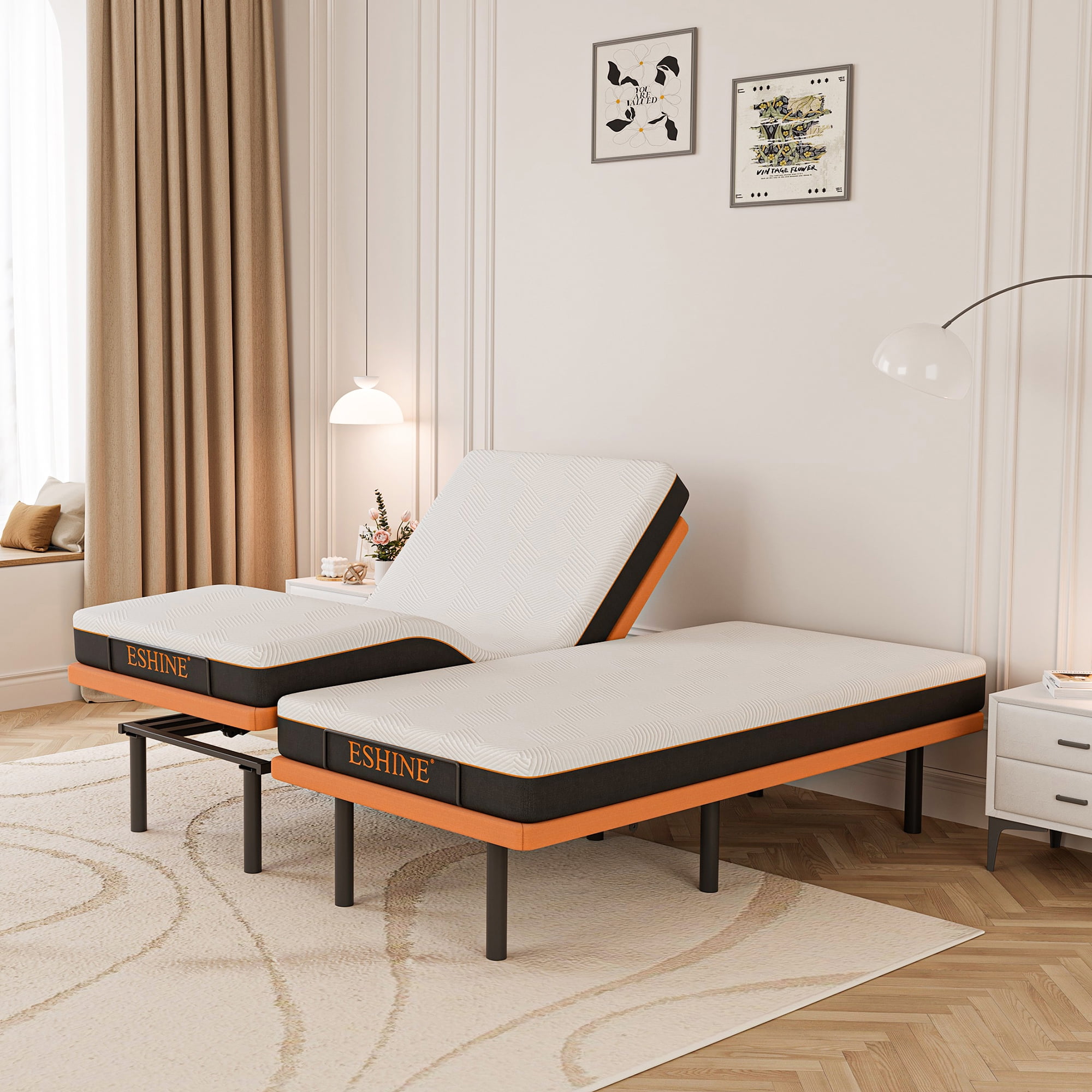ESHINE Split King Adjustable Bed Frame + 8 Inch Gel Memory Foam ...