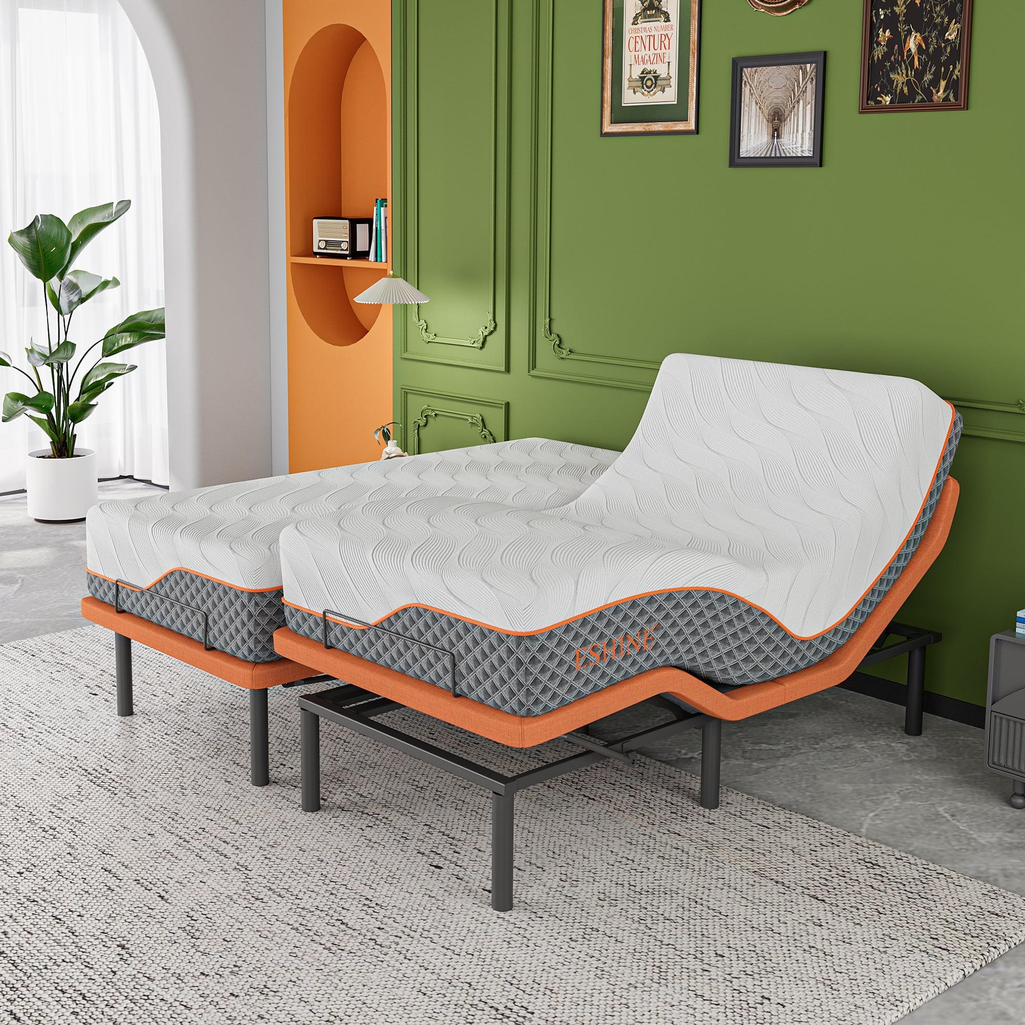 ESHINE Split King Adjustable Bed Frames Base + 14” Hybrid Mattress ...