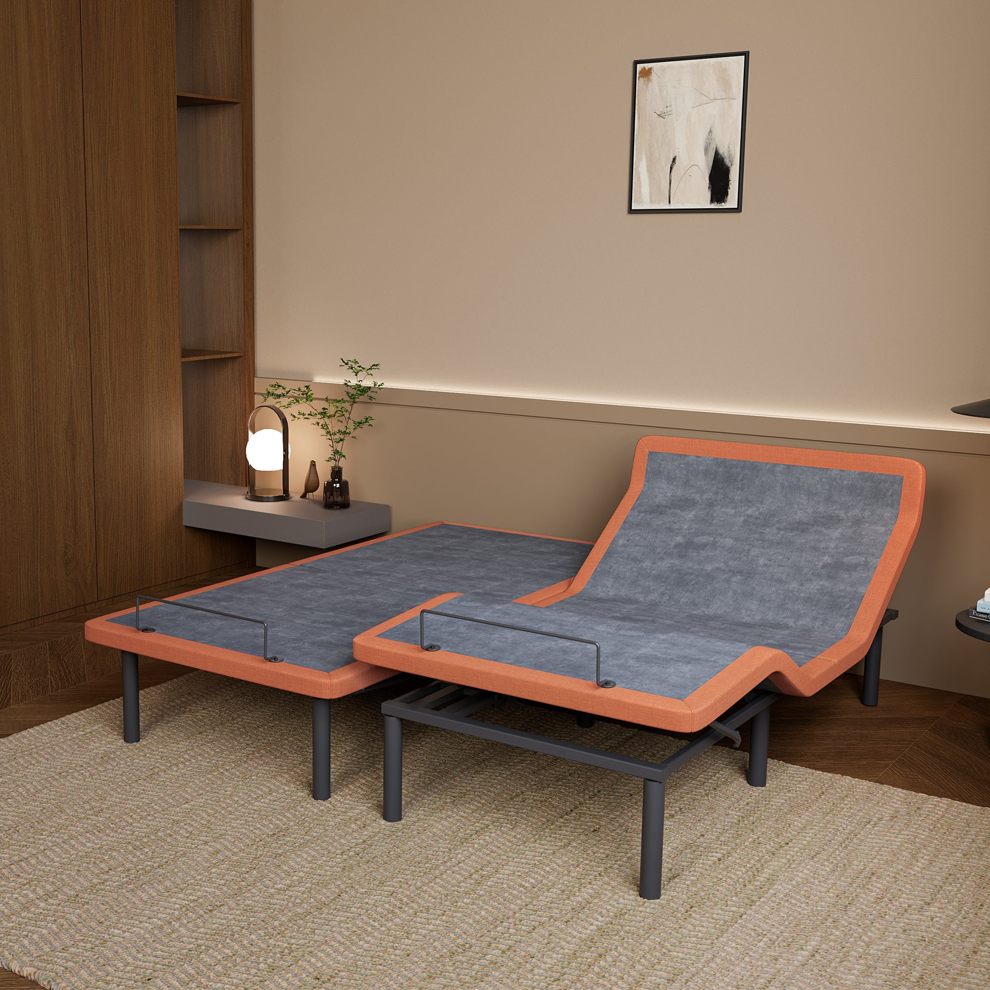 ESHINE Split King Adjustable Bed Frames Base, with Massage, Pillow-tilt, Ergonomic Incline, Zero ...