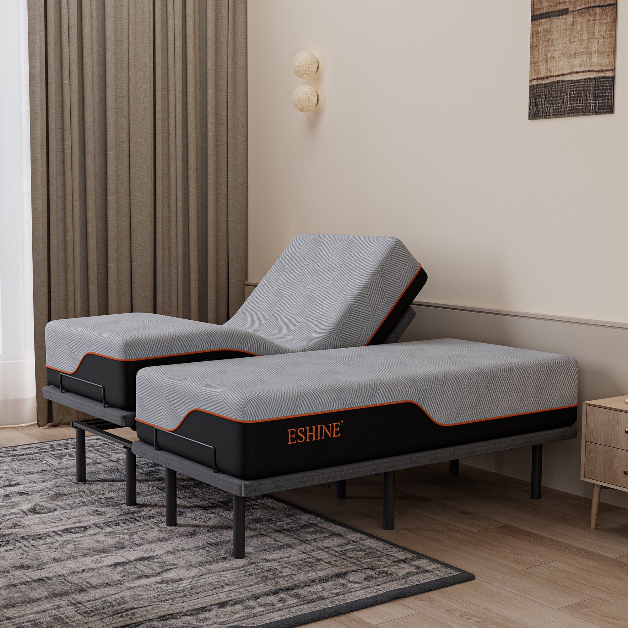 ESHINE Split King Adjustable Bed with 14" Memory Foam Mattress, Massage ...