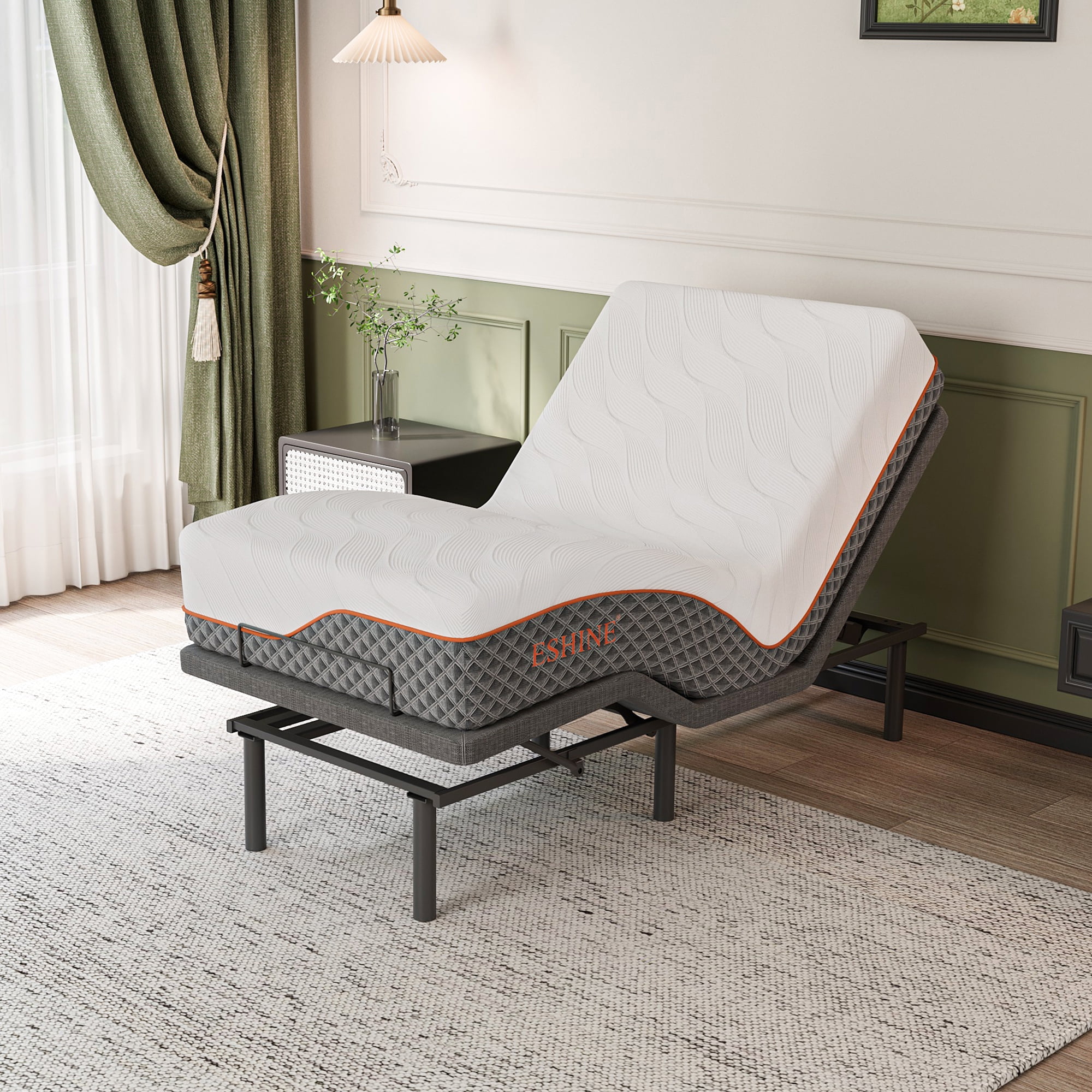 ESHINE Twin-XL Adjustable Bed Frame, 12 inch Hybrid Memory Foam ...