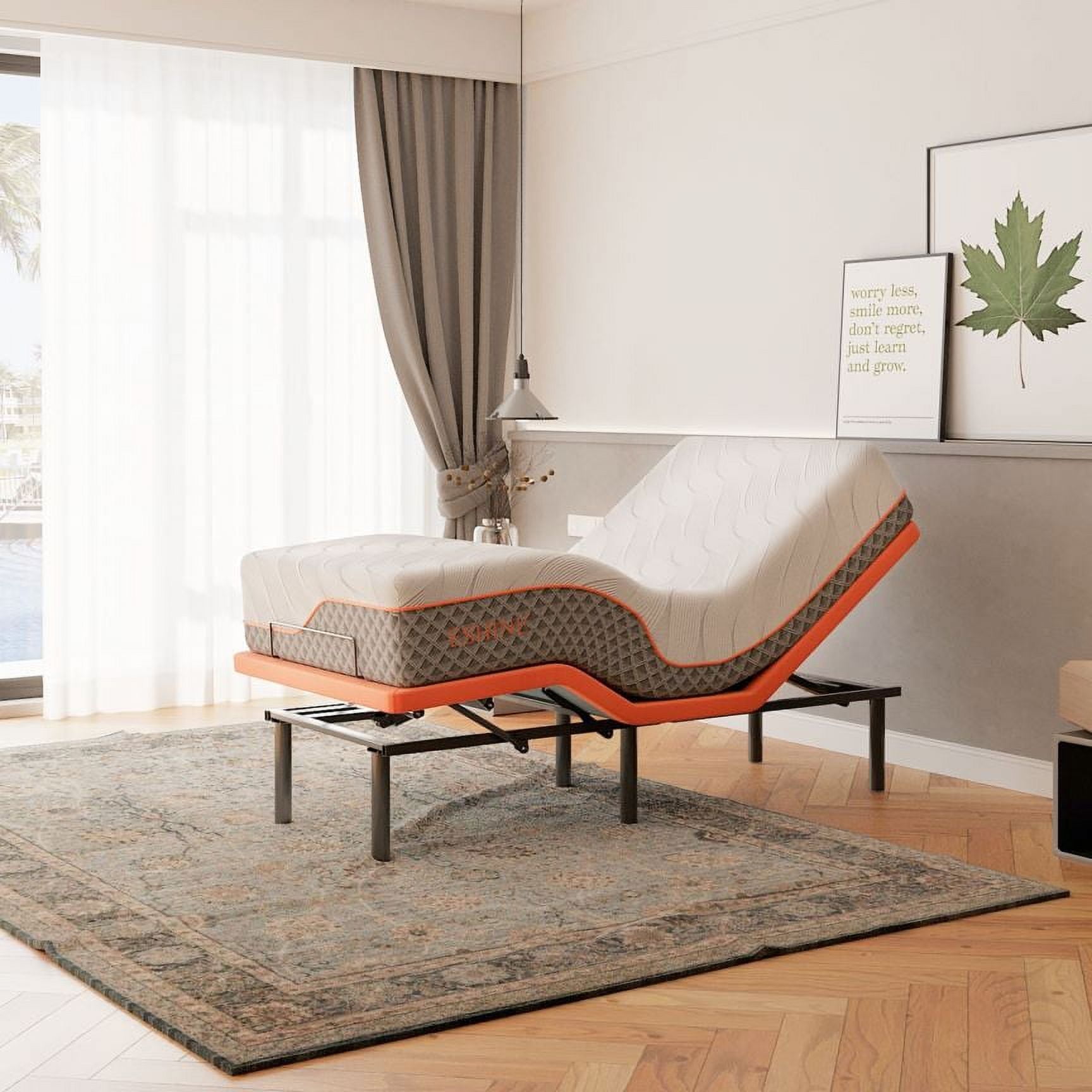 ESHINE Twin XL Electric Adjustable Bed with 12 inch Hybrid Foam ...