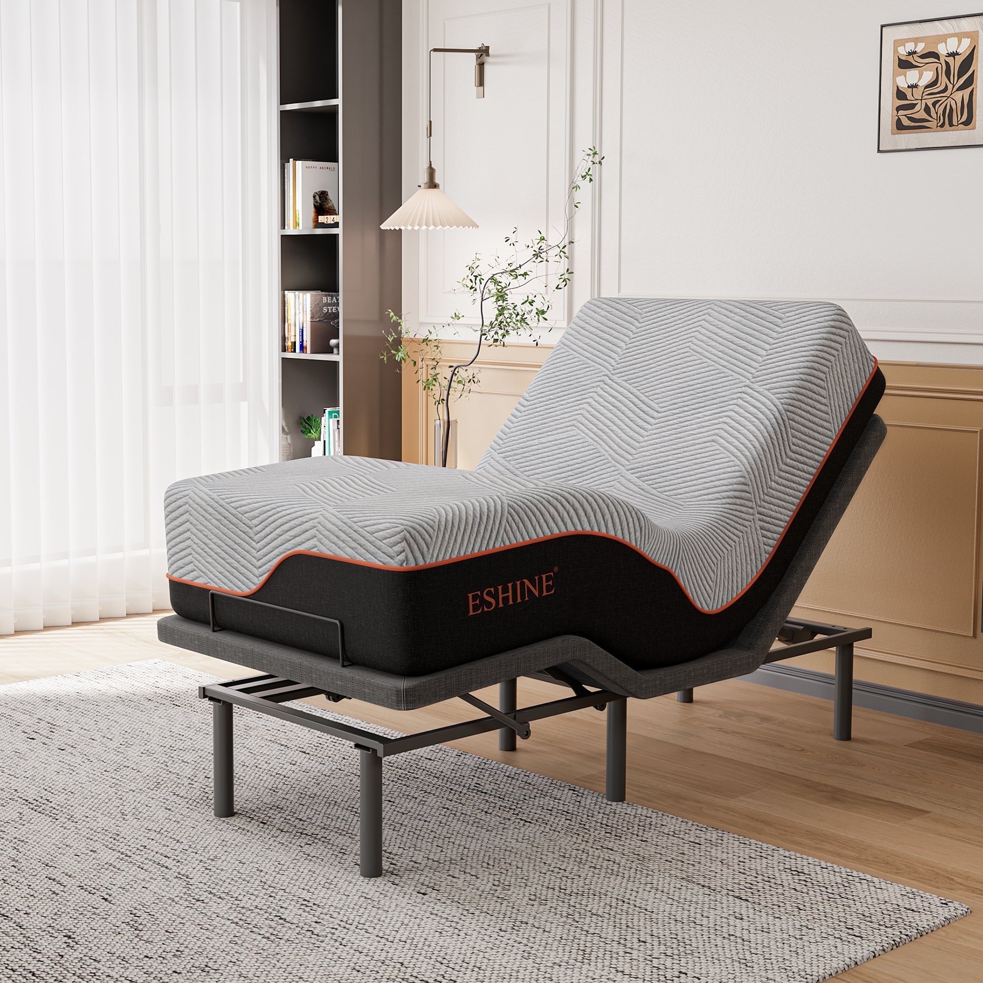 ESHINE Twin XL Adjustable Bed Frame-14 inch Memory Foam Mattress, with ...