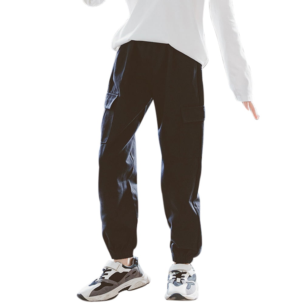ESHOO 3-13T Girls Cotton Cargo Pants, Teens Girl Loose Street Hip Hop ...