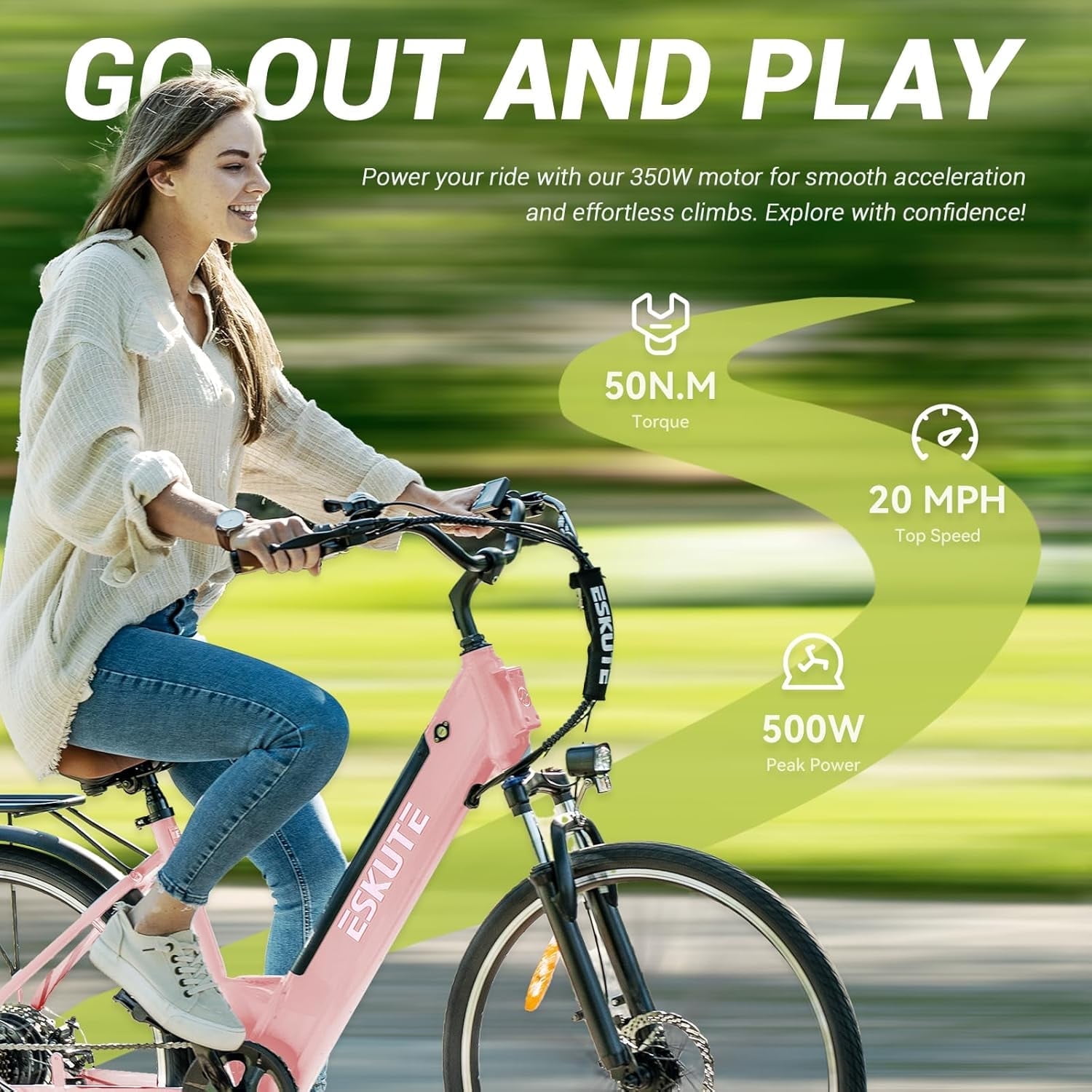 ESKUTE C100 Electric Bike, 350W Brushless Motor, 36V 10.4Ah Wh Removable Battery, Electric City ...