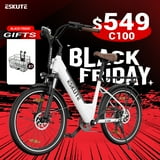 ESKUTE C100 Electric Bike+Collapsible basket, 350W Brushless Motor, 36V 10.4Ah Wh Removable ...
