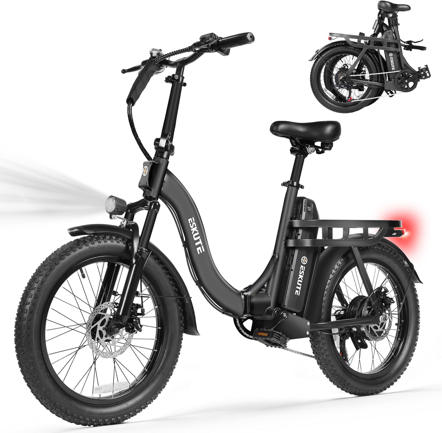 ESKUTE Grey Electric Bike for Adults – 1200W Peak Motor, Folding 20x3 ...