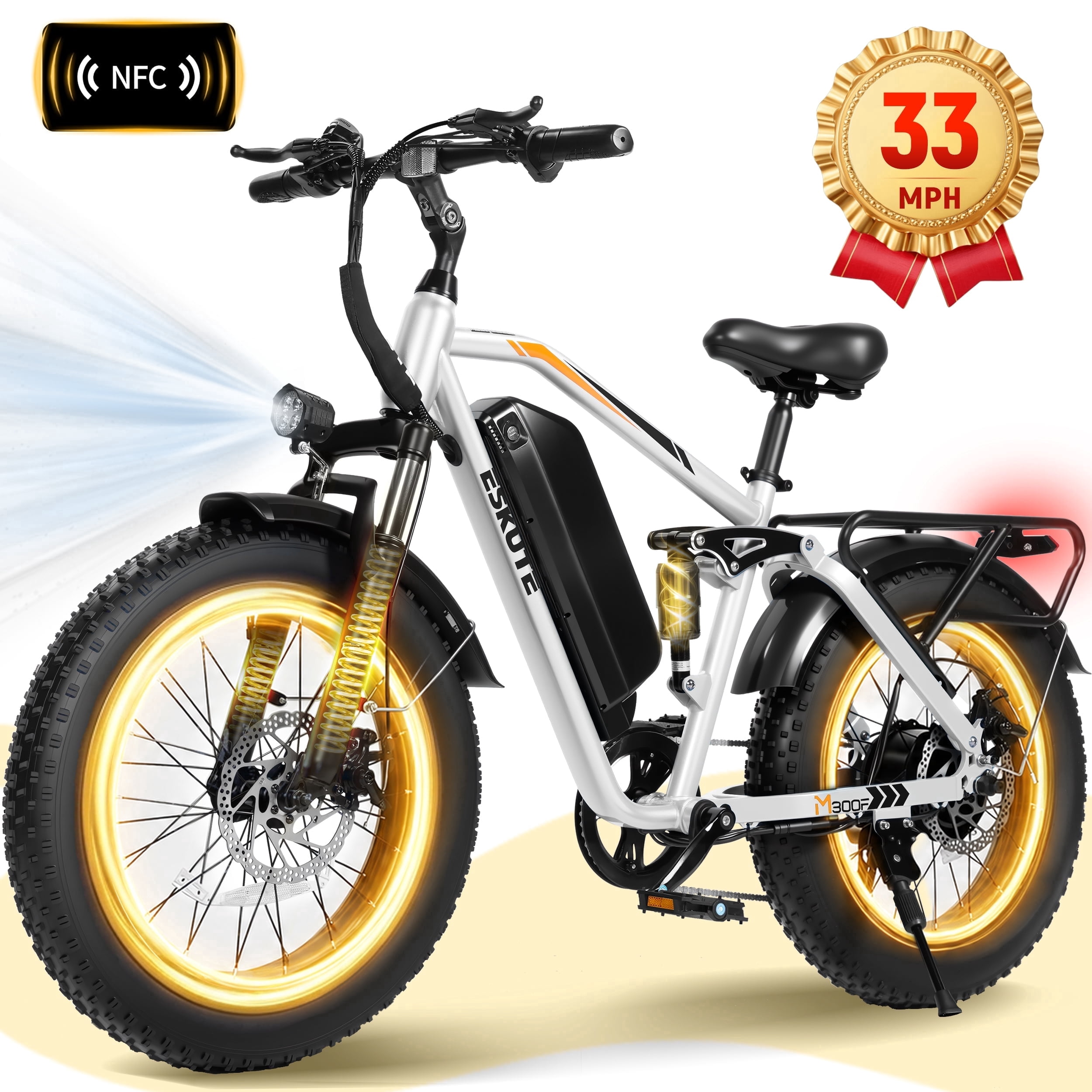 ESKUTE M300 Electric Bike for Adults, Full Suspension Fat Tire Mountain ...