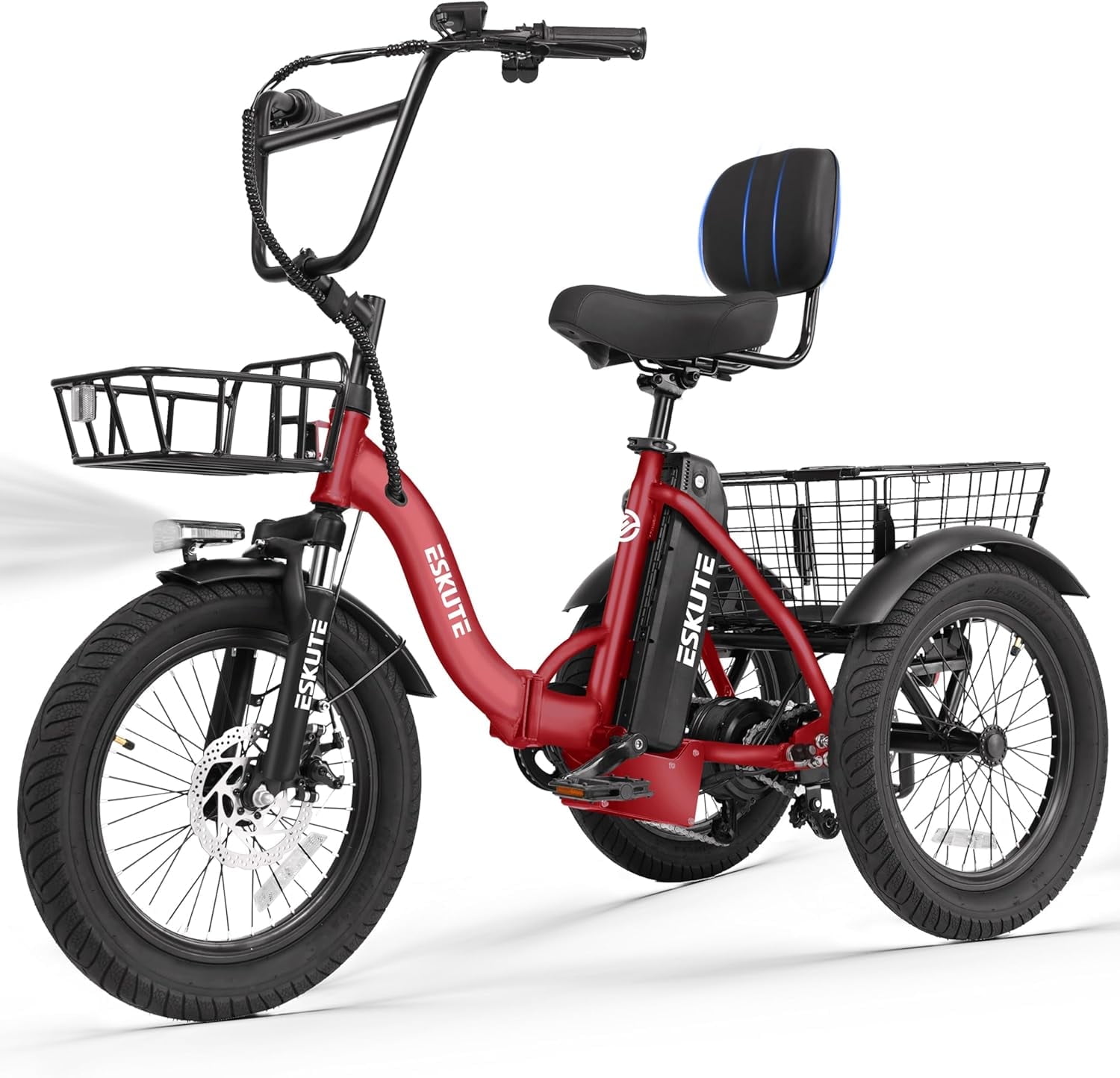 ESKUTE Red E Trike Electric Bike, Peak 1200W Brushless Motor Folding ...