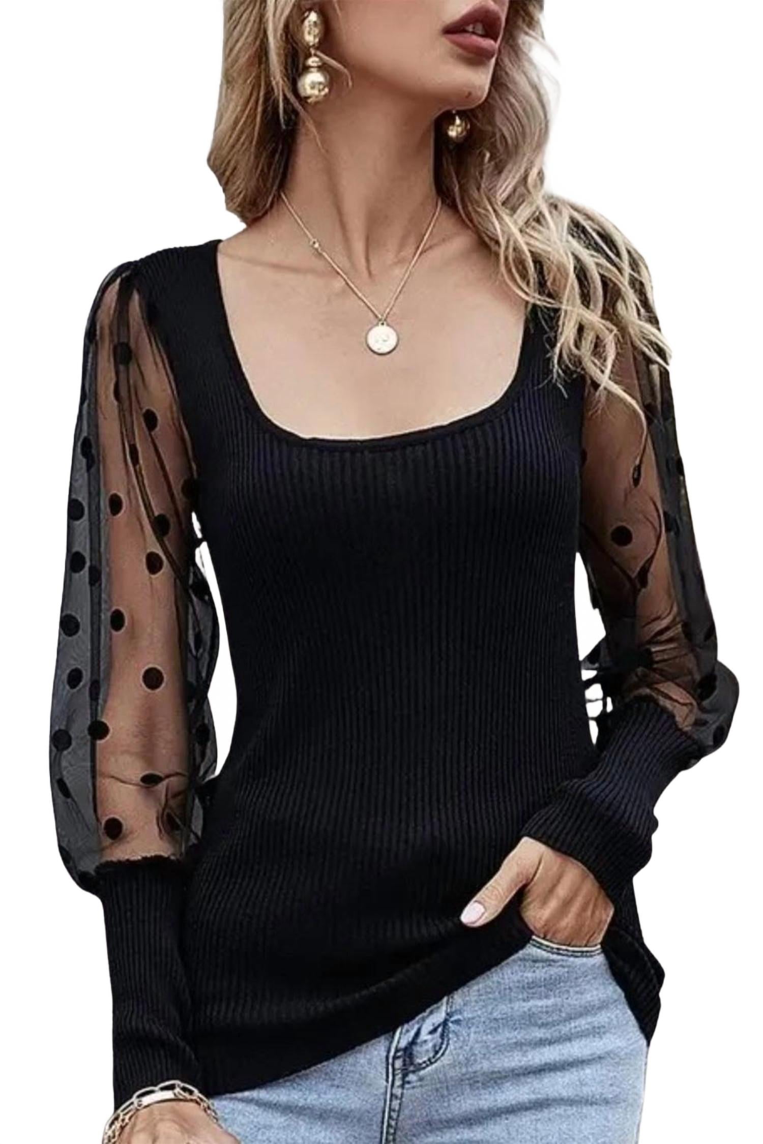 Esley Collection Daydream Polka Dot Mesh Sleeve Top - Walmart.com