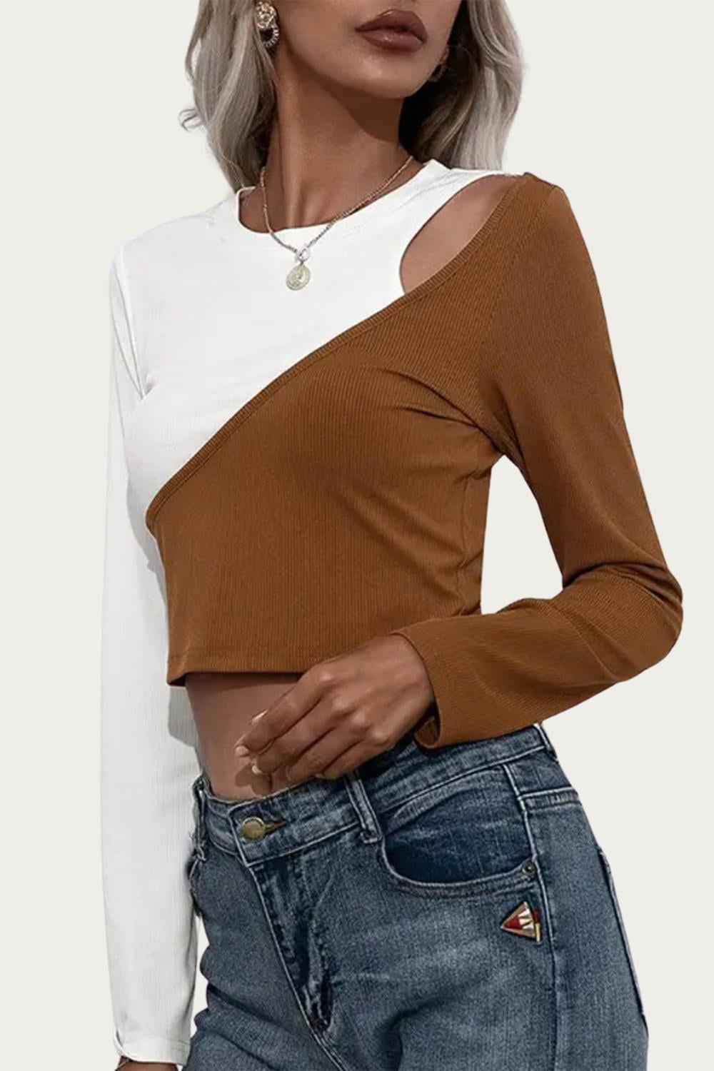 Esley Collection Two-Tone Cutout Top - Walmart.com