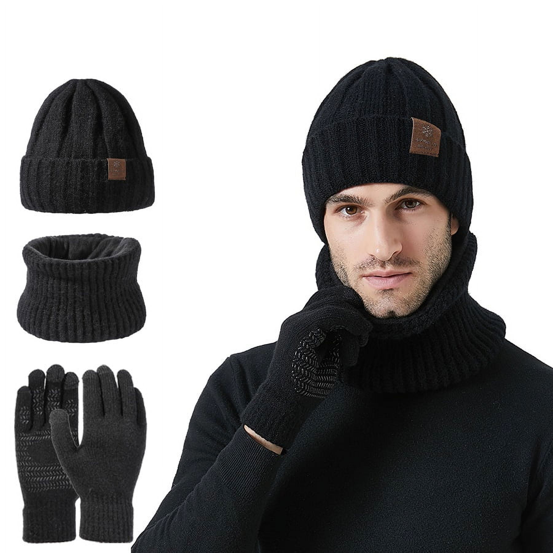 ESLIFE 3Pcs Winter Warm Hat Scarf Gloves Knit Cap Screen Mittens ...