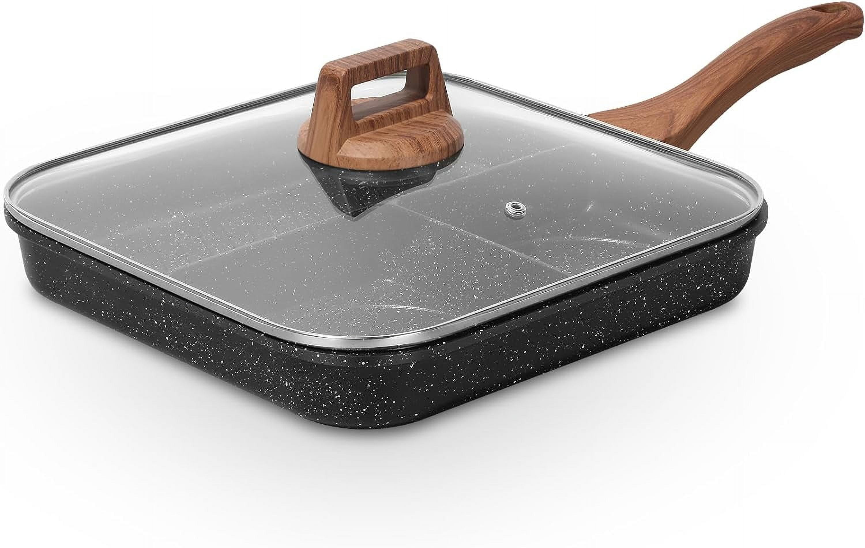 ESLITE LIFE 11 Inch Nonstick Divided Grill Pan with Lid for Indoor ...