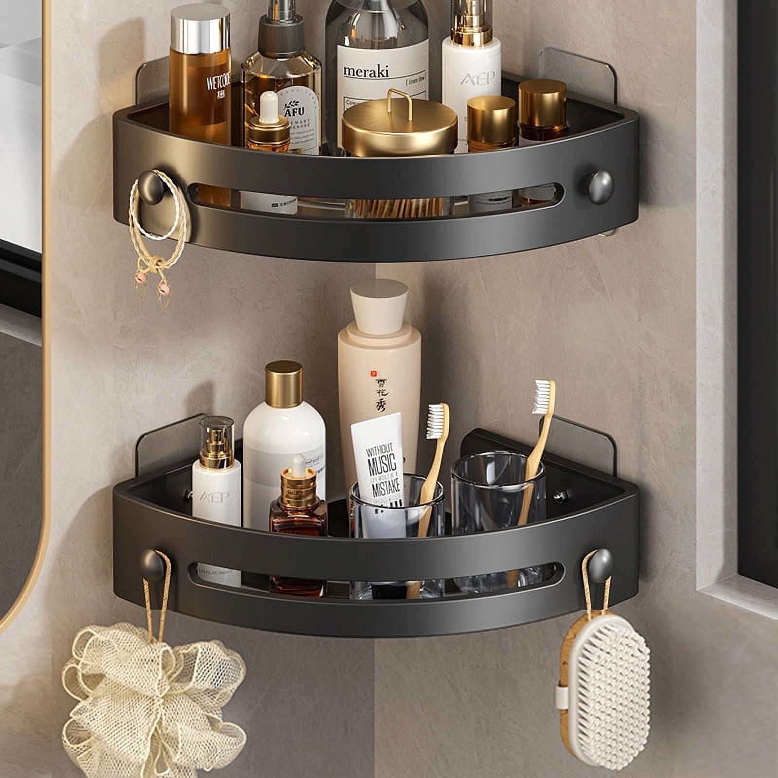 LOSFTES 2-Shelf Plastic Corner Mount Shower Caddy, Black, 2 Pack ...