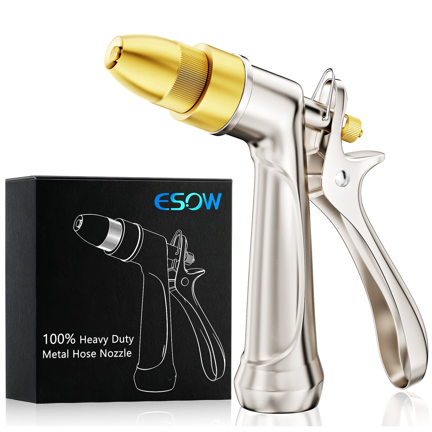 ESOW Metal Garden Hose Nozzle, Full Brass, 4 Patterns, High Pressure ...