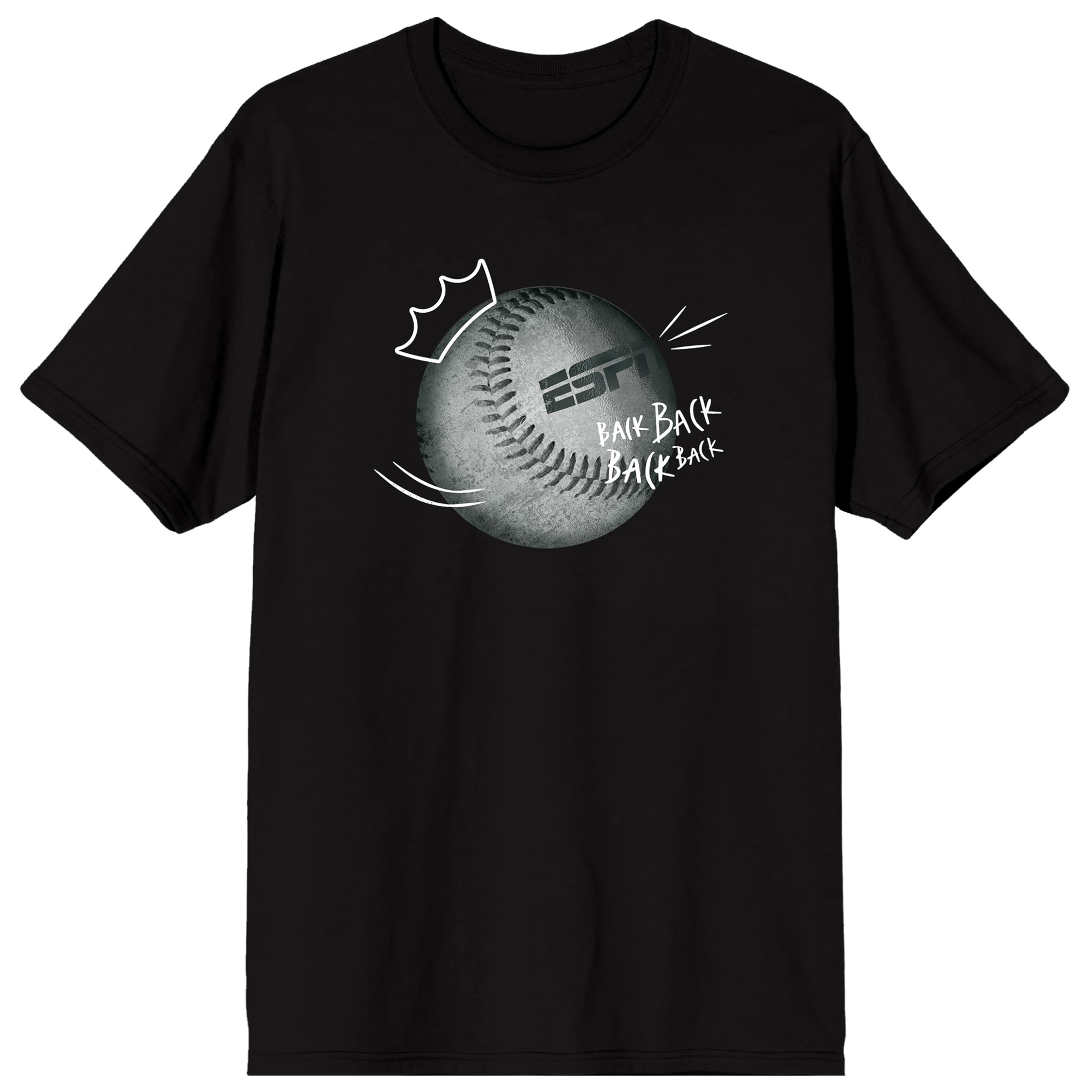 ESPN Baseball Crown & Logo Adult Black Crew Neck Short Sleeve T-shirt ...