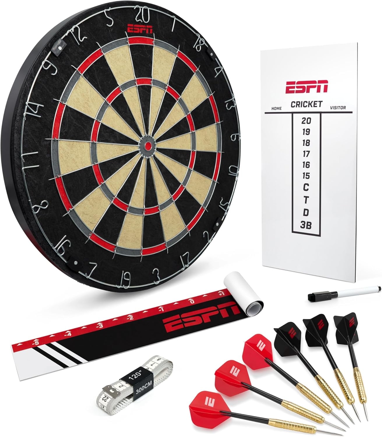 ESPN Dart Set, Bristle Dartboard with Radial Spider Wire, Includes 6 ...