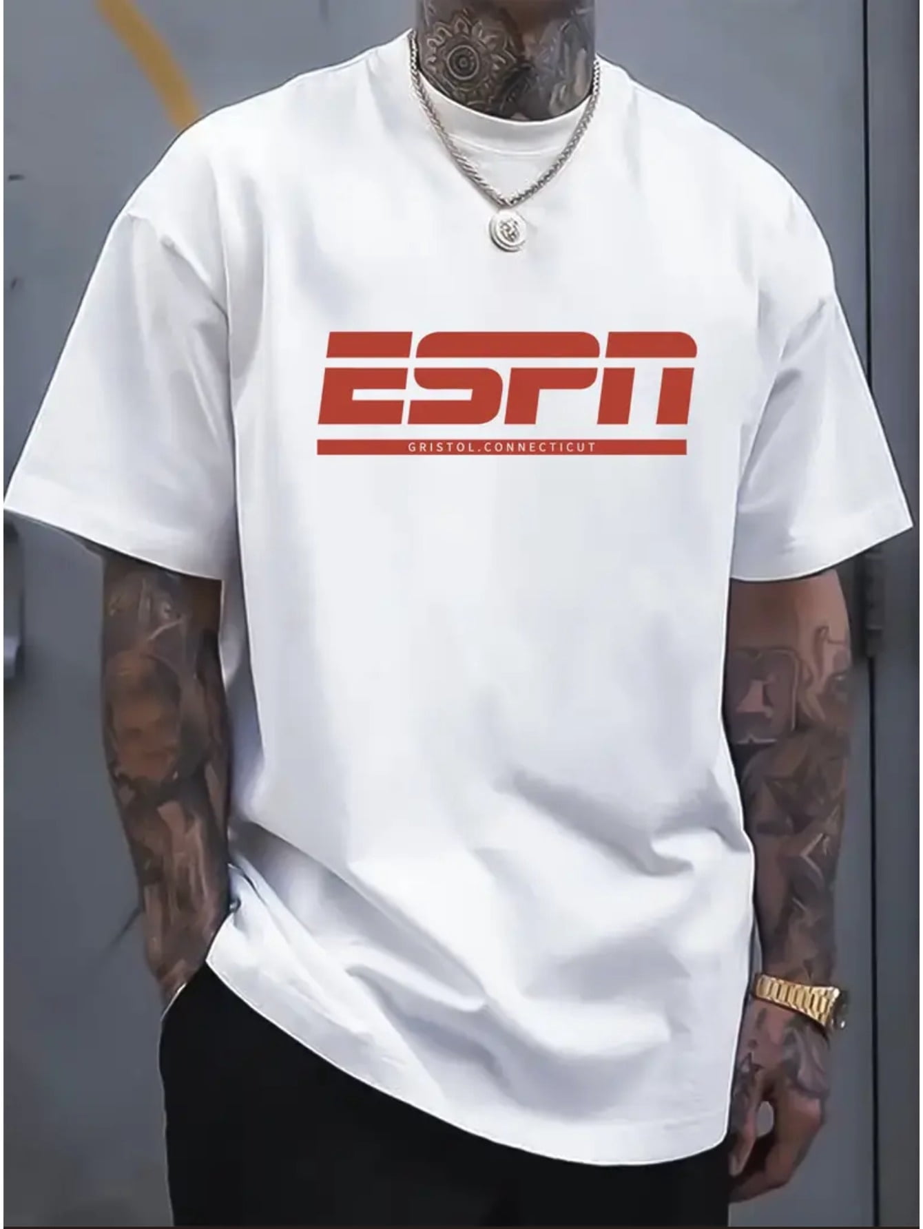 ESPN" Graphic Print Cotton T-Shirt for Men - Casual Crewneck, Relaxed ...