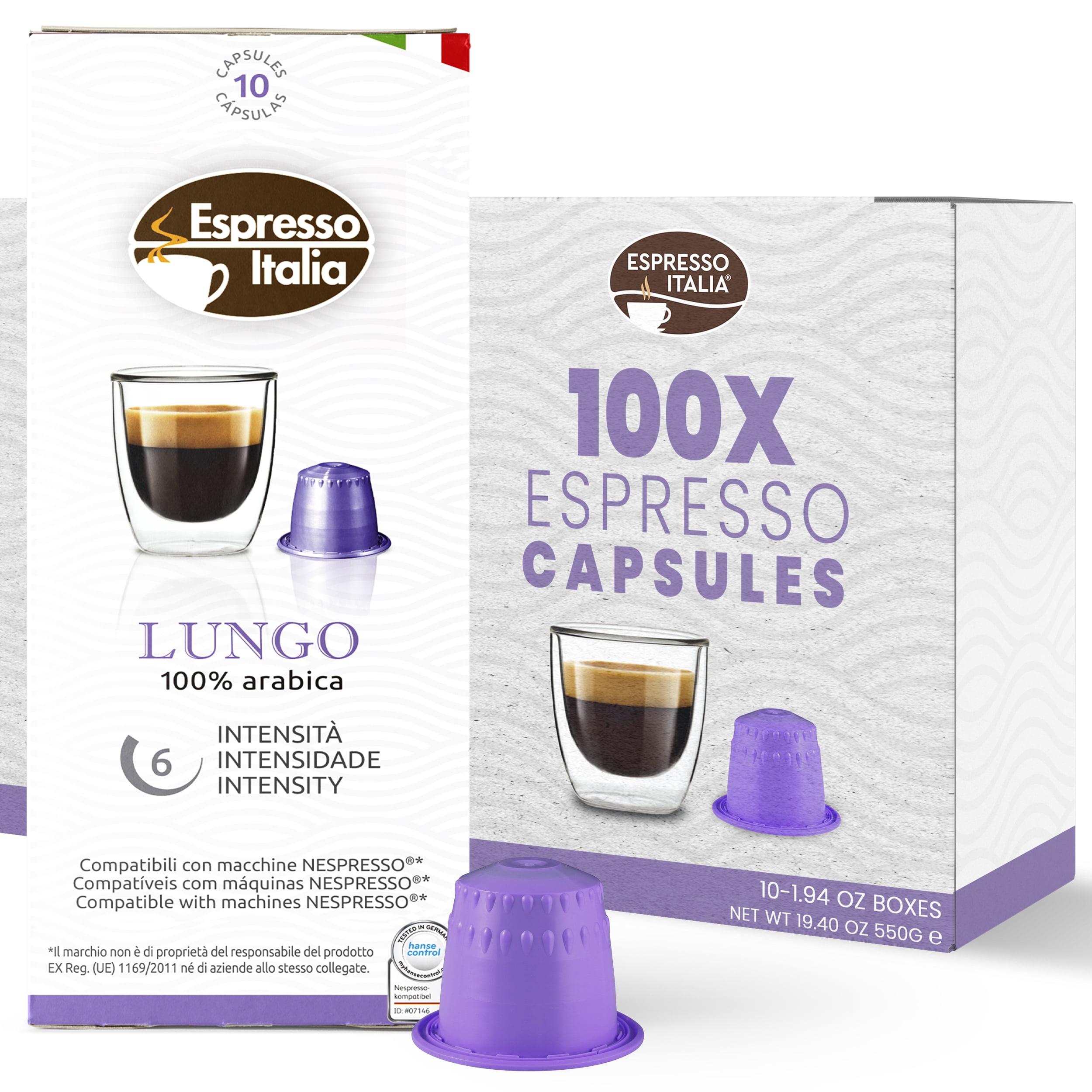 Espresso Italia Nespresso Compatible Pods, Lungo Coffee Capsule, 100 ...