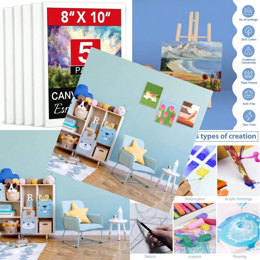 ESRICH Canvas Boards for Painting 5 Pack Canvases for Painting 8x10 ...