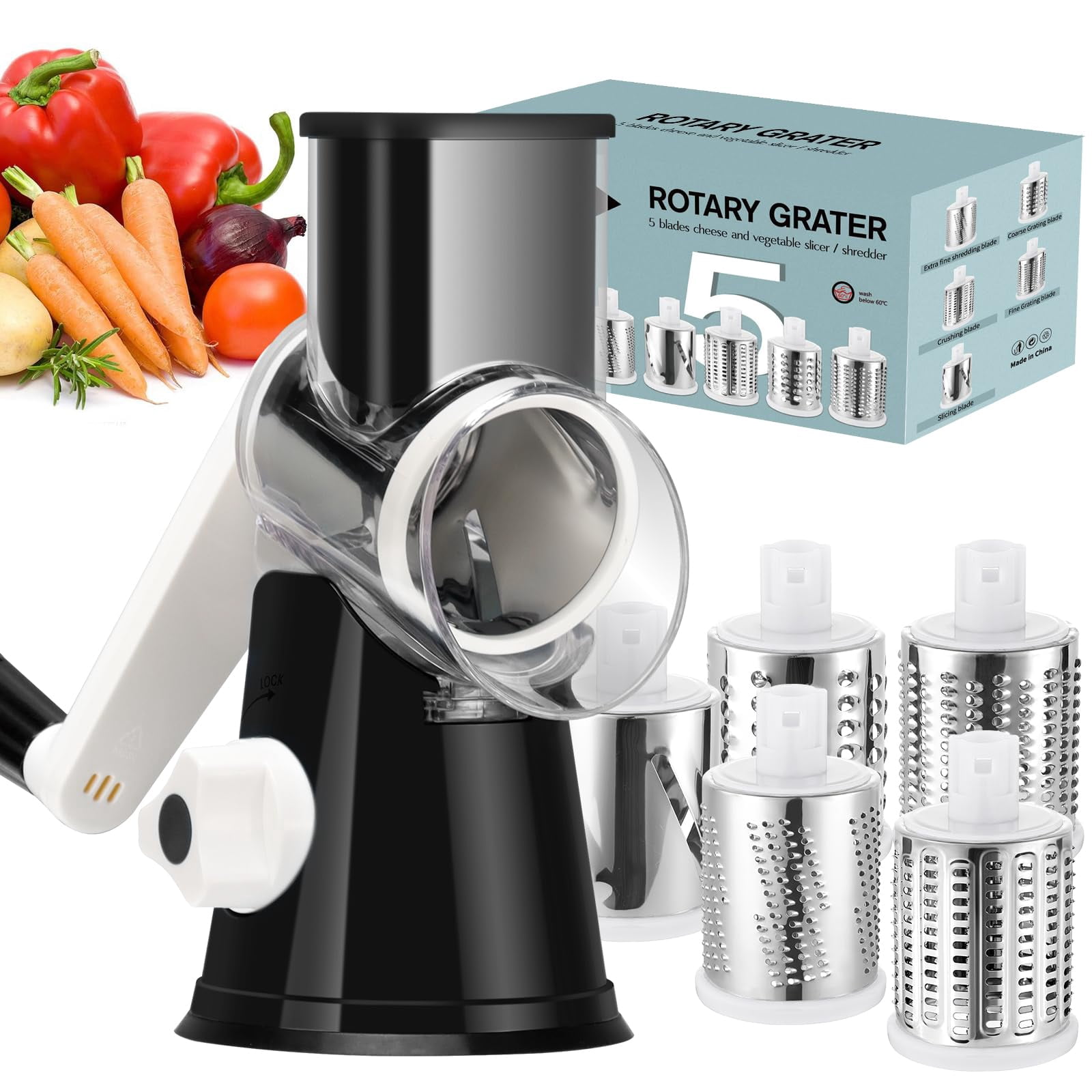 ESSEI Rotary Cheese Grater Hand Crank, Kitchen Shredder Speed Mandolin ...