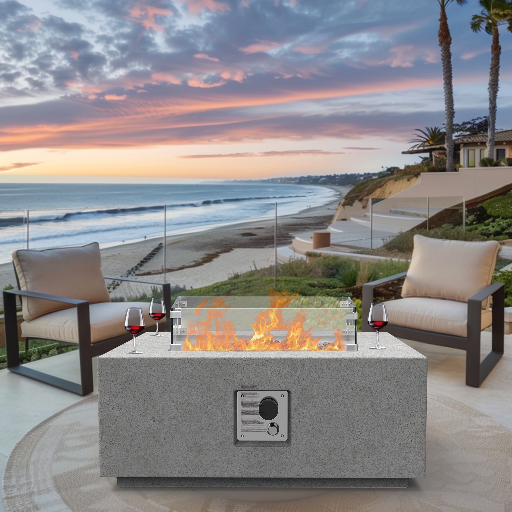 ESSENTIAL LOUNGER 35 inch Square Propane Fire Pit Table, 50,000 BTU ...