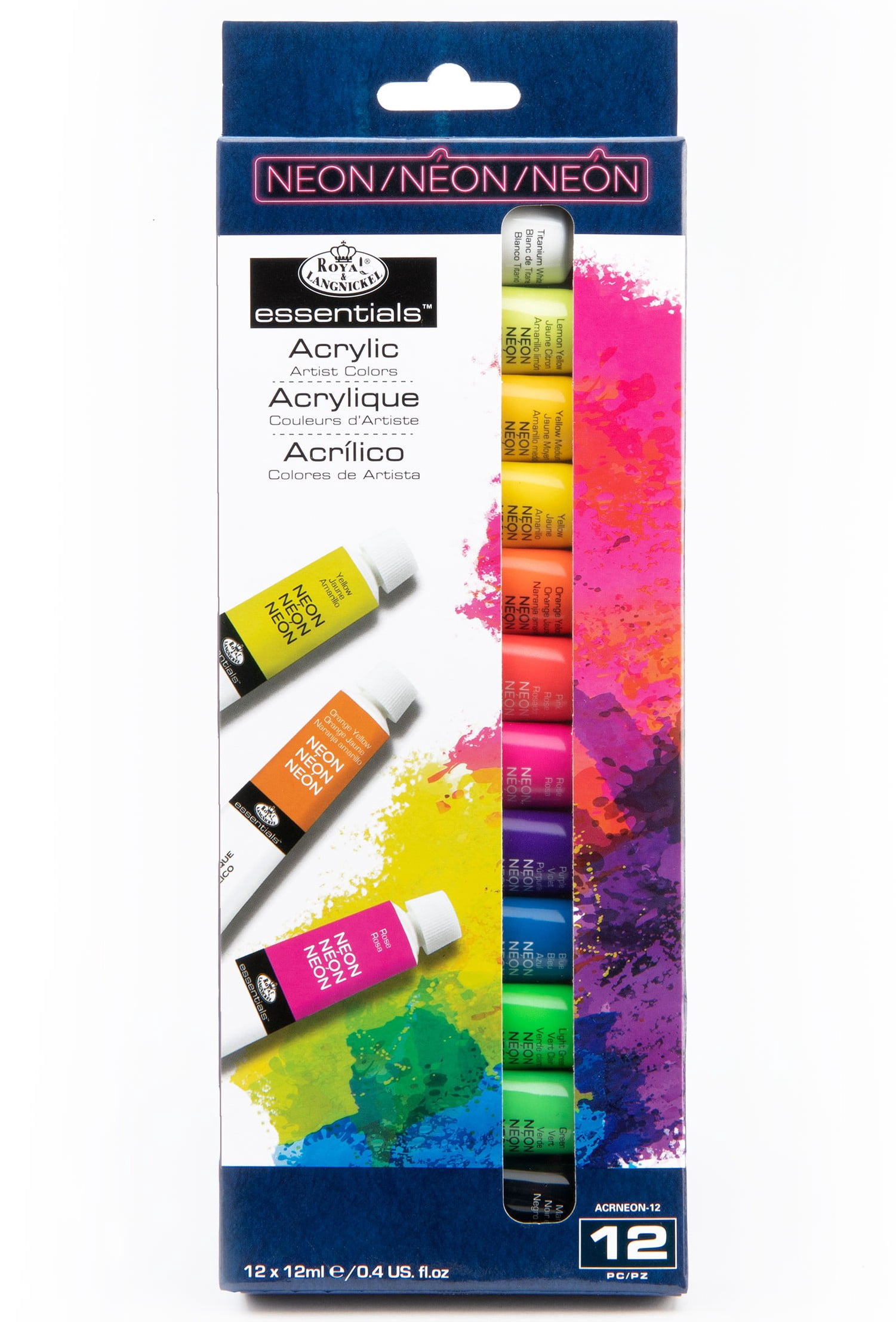Royal & Langnickel Essentials Neon Acrylic Paint Set, 12-Piece Artist ...