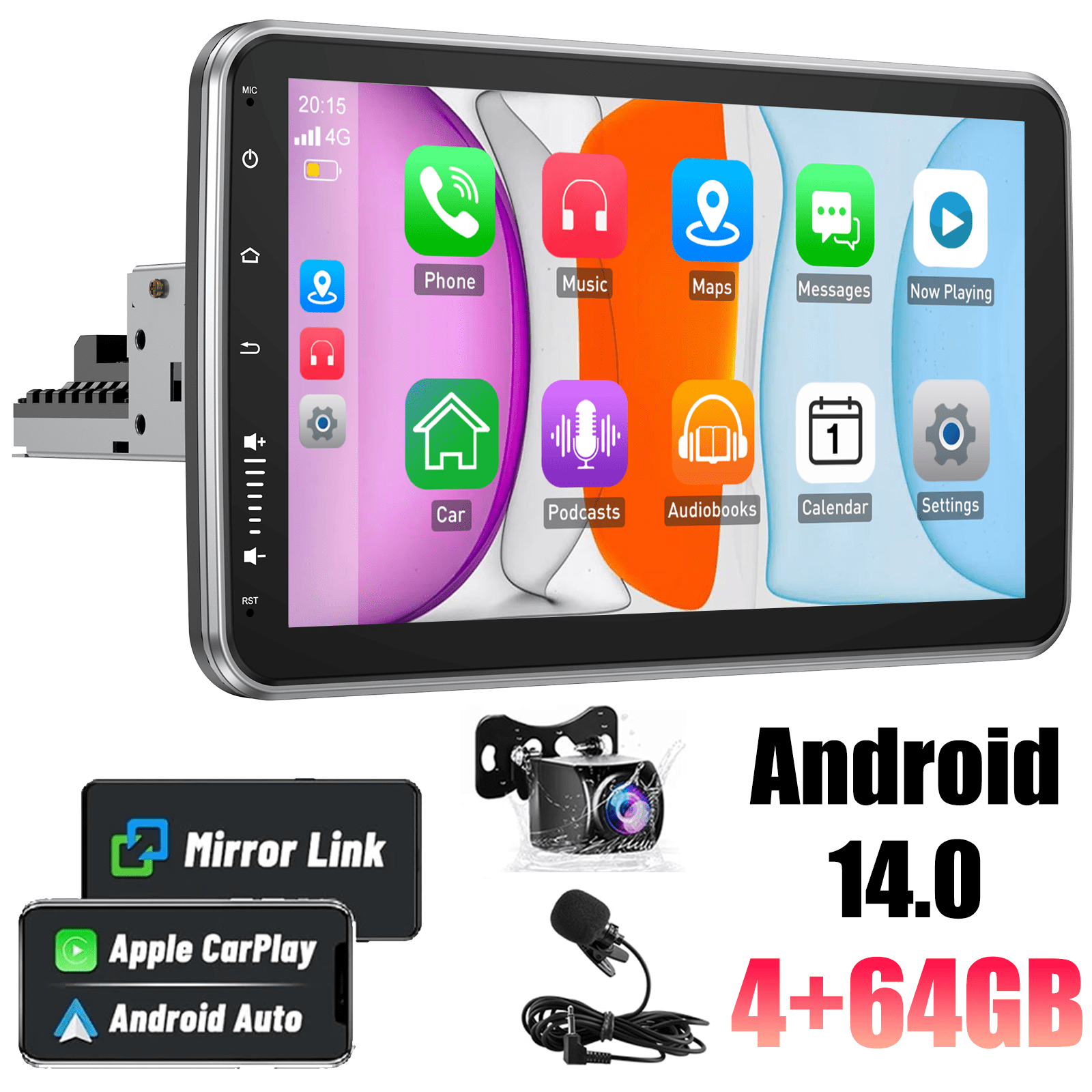 ESSGOO Single Din 4+64GB Rotatable 10.1" Car Stereo Auto Radio ...