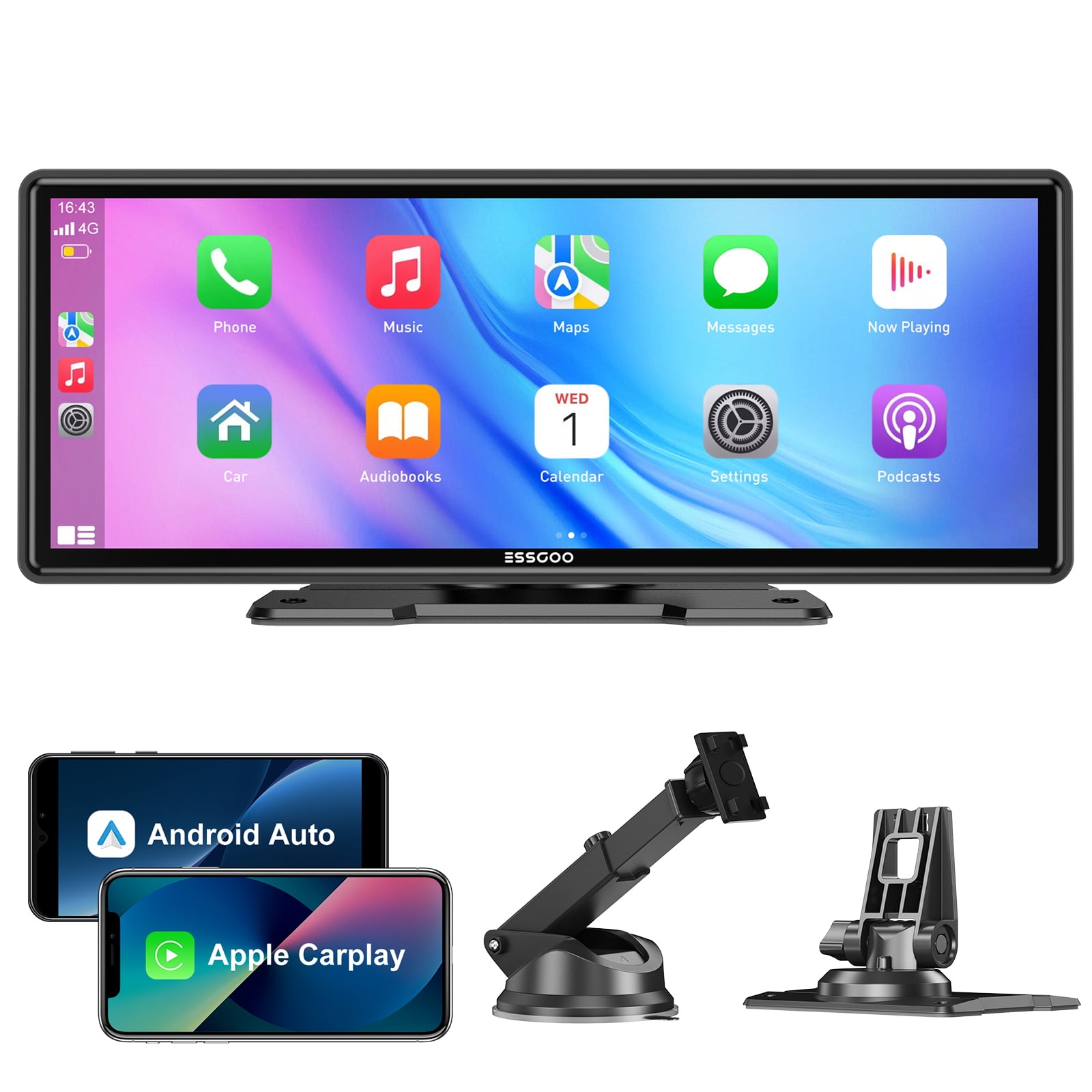ESSGOO 10.26" Dual USB Touch Screen Car Stereo - Wireless Apple CarPlay ...