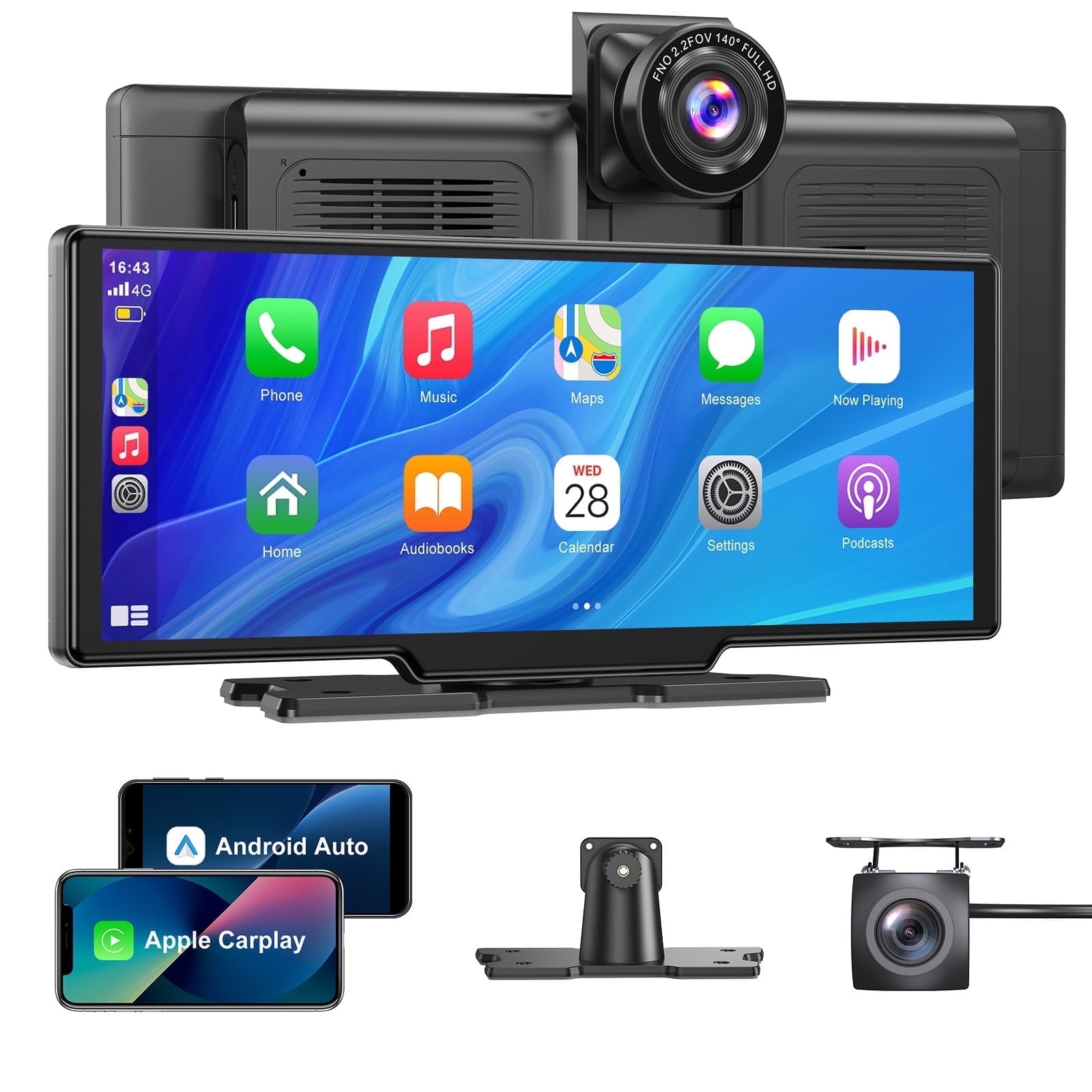 ESSGOO 10.26 inch Wireless Dash Cam with WiFi and Bluetooth，1080P/4K ...
