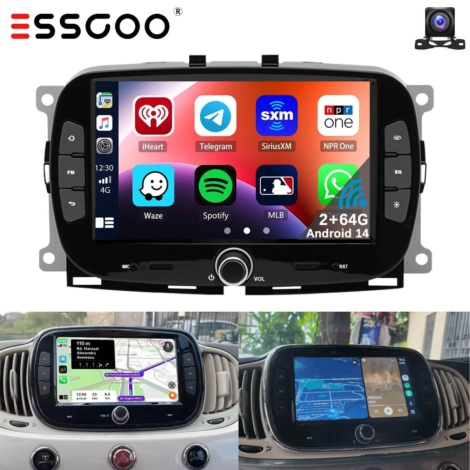 ESSGOO 7" Car Stereo for Fiat 500 2016-2019, 2GB + 64GB Touchscreen ...