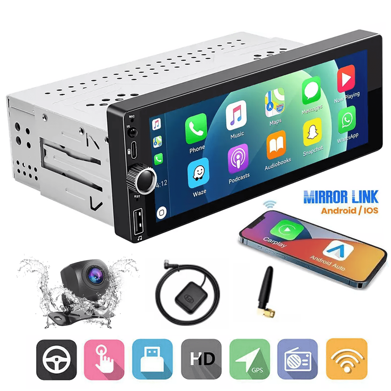 ESSGOO 7" Single DIN Car Stereo Head Unit, Android 13.0 2+32G Apple ...