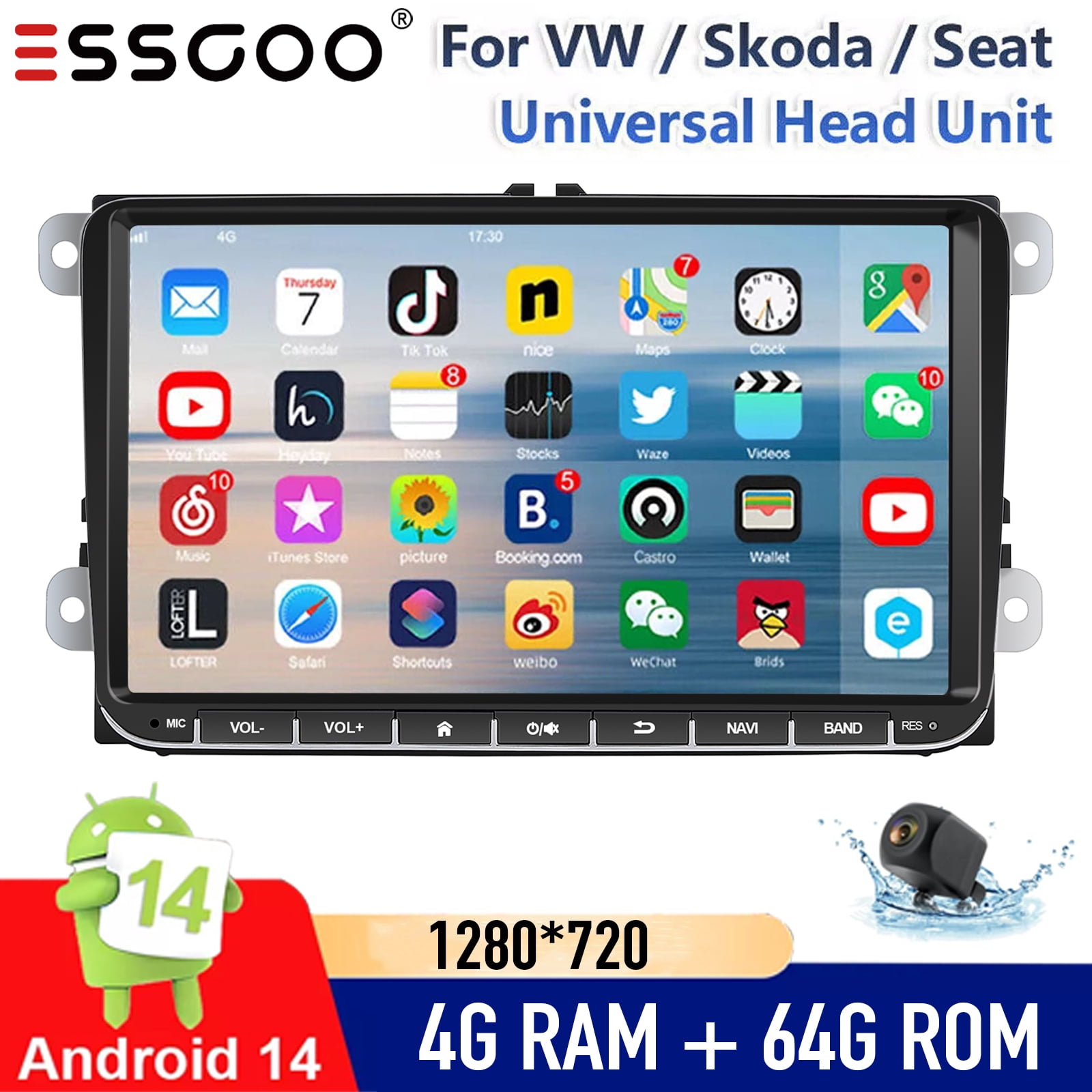 ESSGOO 9" Car Stereo 4+64G For VW Golf 5 MK5 MK6 Jetta Passat CC ...