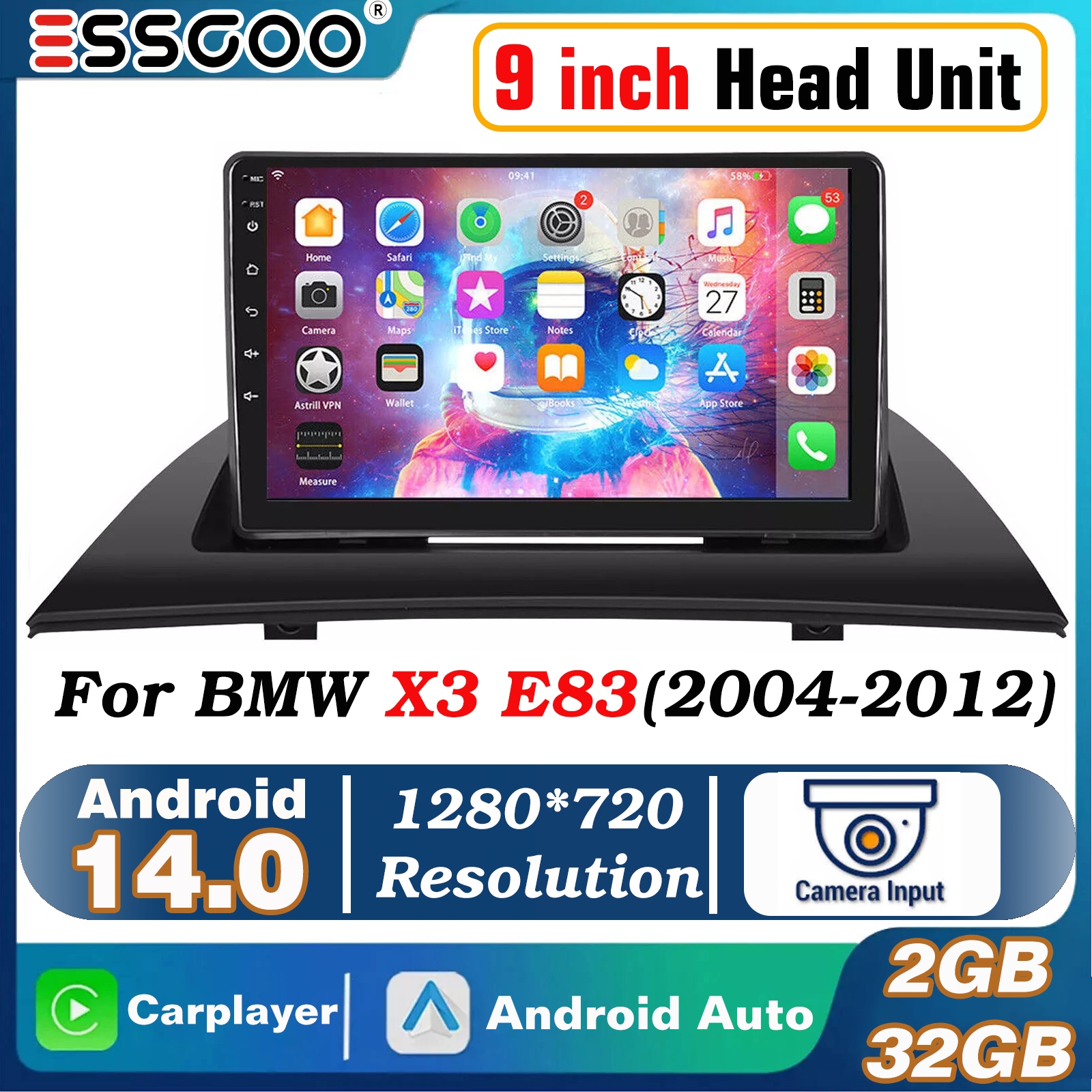 ESSGOO 9" Car Stereo Radio for BMW X3 E83 2004-2012, 2+32GB Android 14. ...